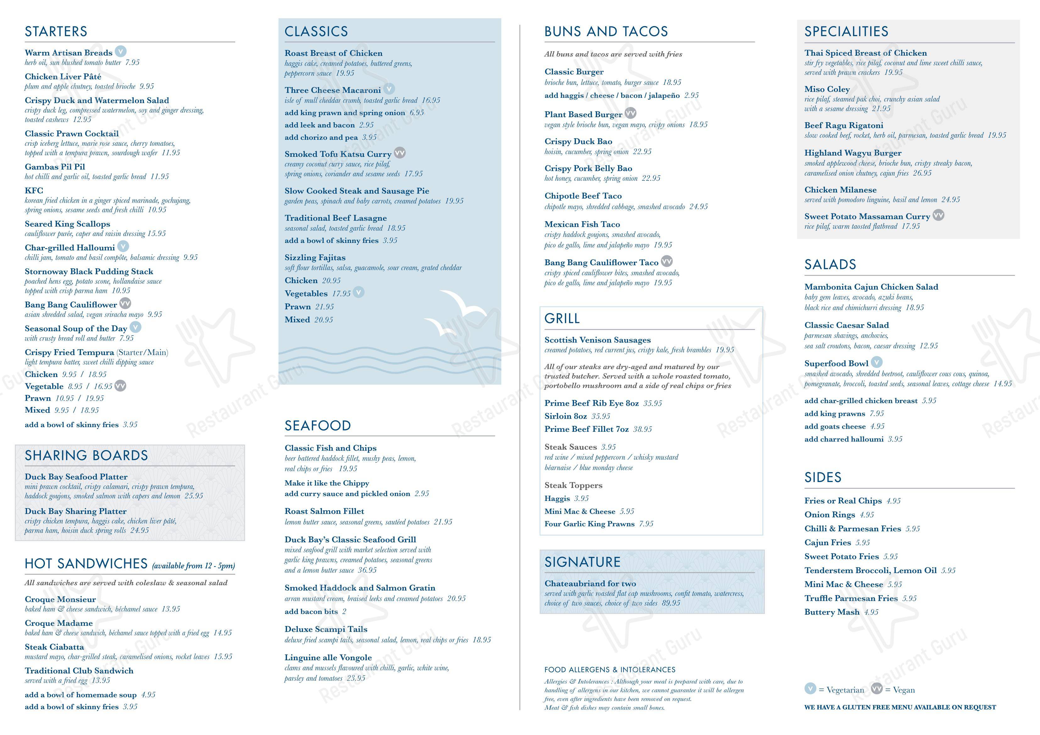 Menu at Duck Bay Hotel & Restaurant, Alexandria
