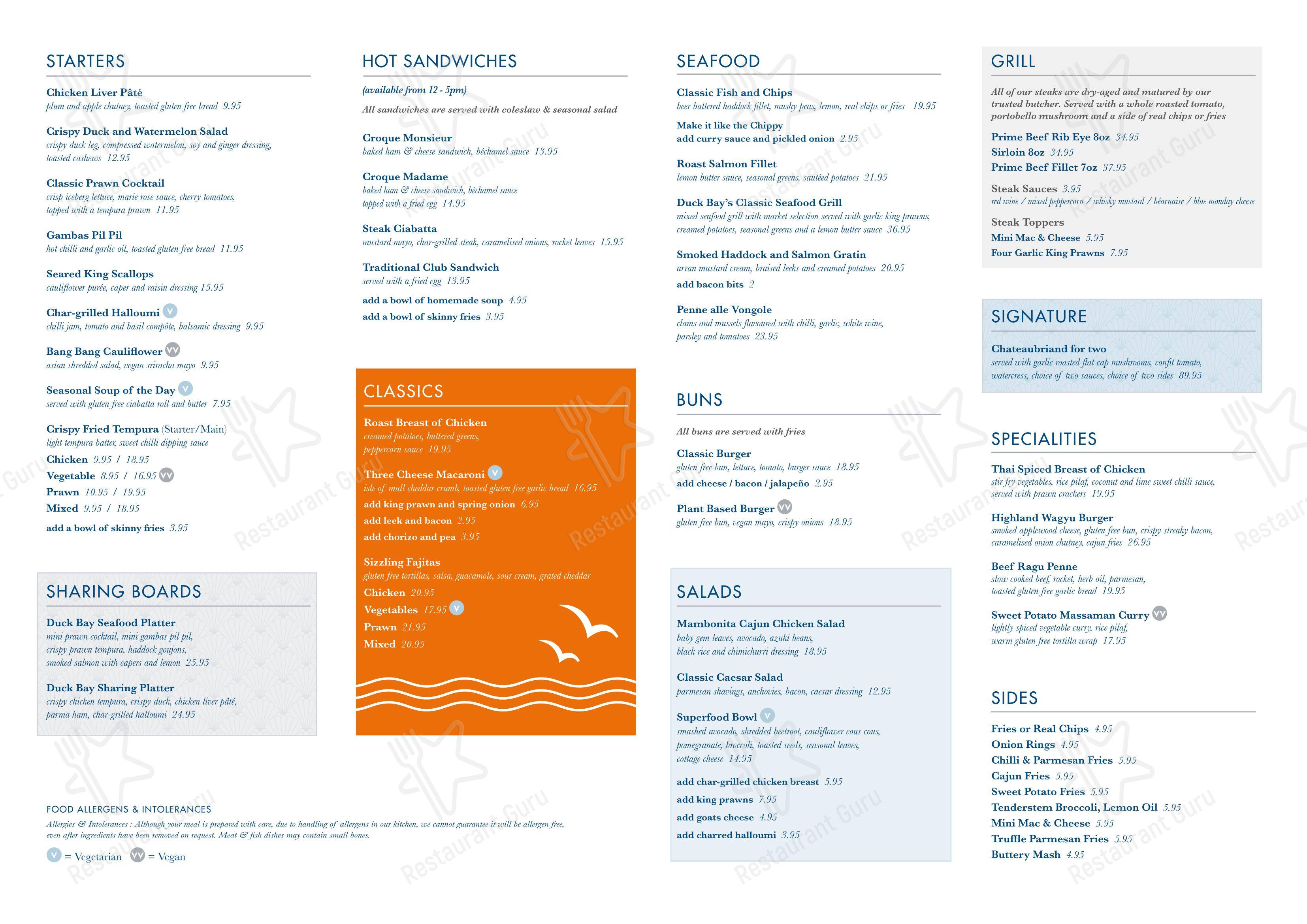 Menu at Duck Bay Hotel & Restaurant, Alexandria