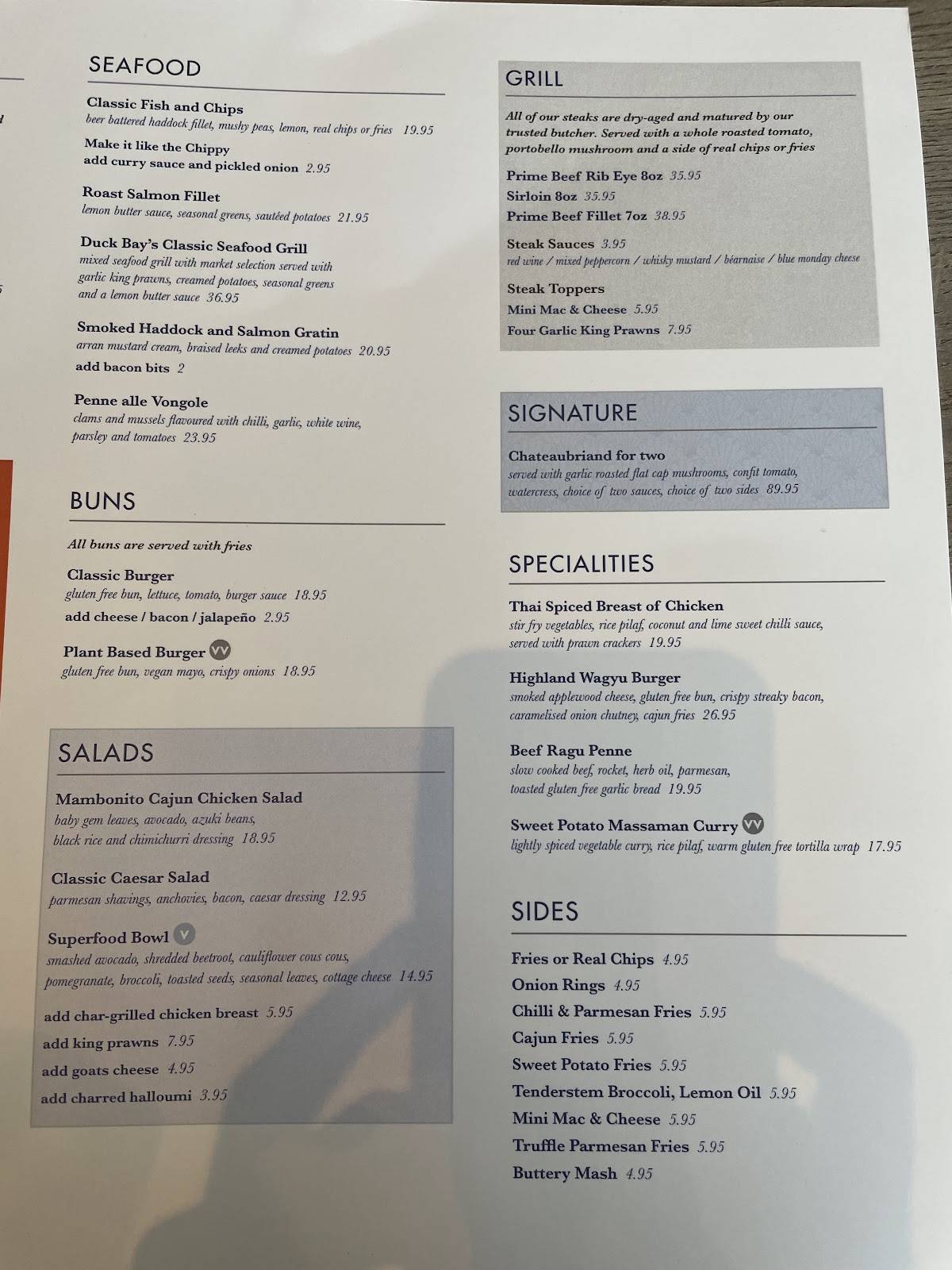 Menu at Duck Bay Hotel & Restaurant, Alexandria