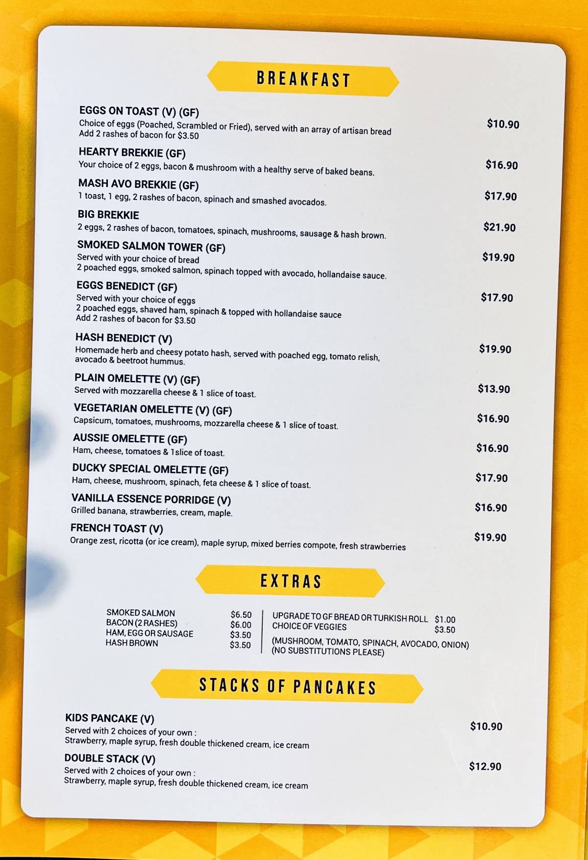 Menu at Ducky In The Field Cafe, Beaconsfield