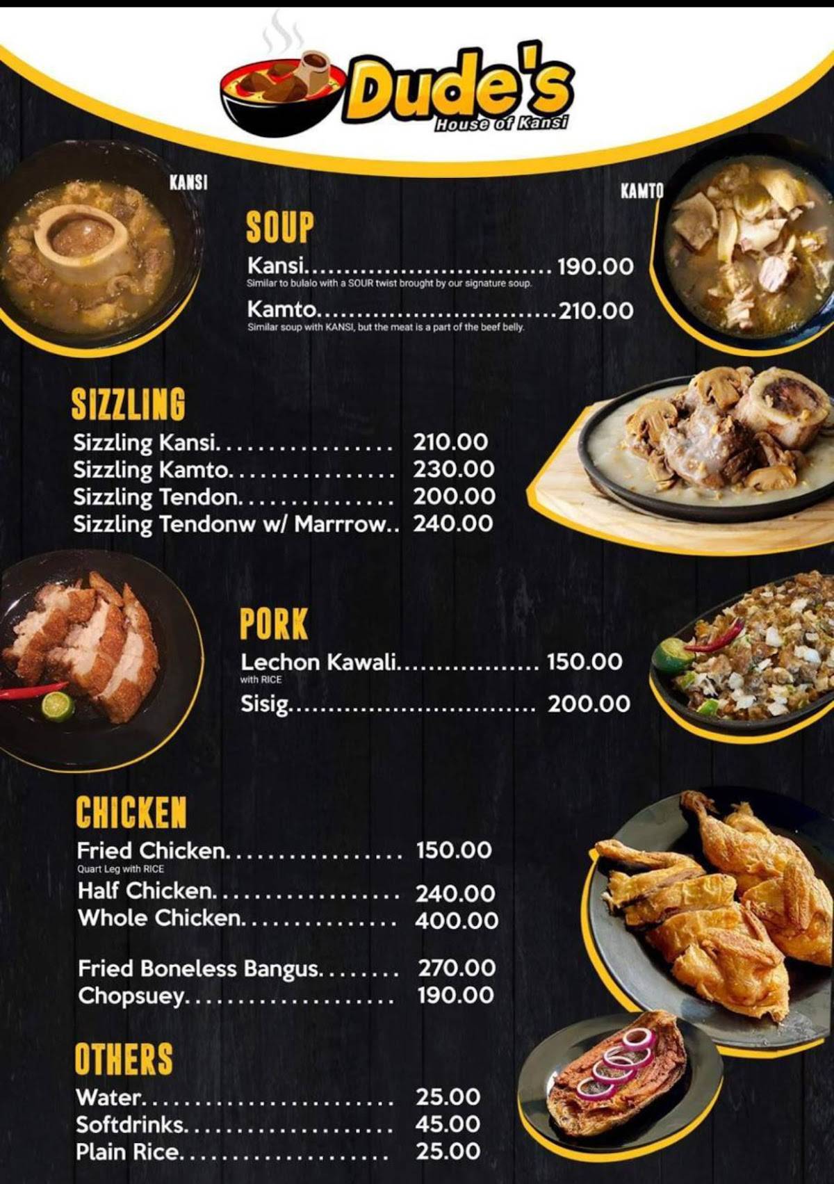 Menu at Dude’s House of Kansi restaurant, Pasig