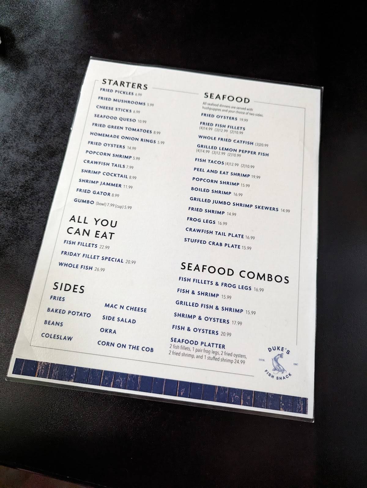 Menu at Duke's Fish Shack restaurant, Longview