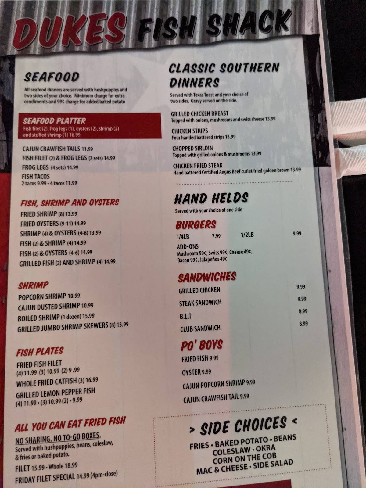 Menu at Duke's Fish Shack restaurant, Longview