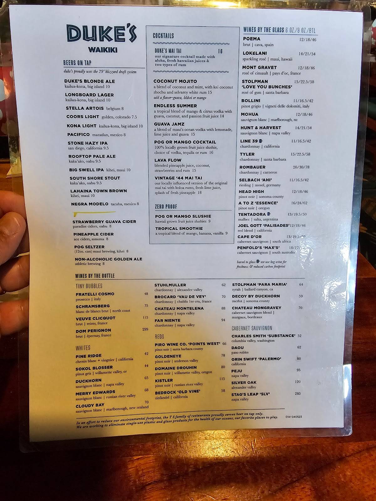 Menu at Duke's Waikiki pub & bar, Honolulu, Kalākaua Ave #116