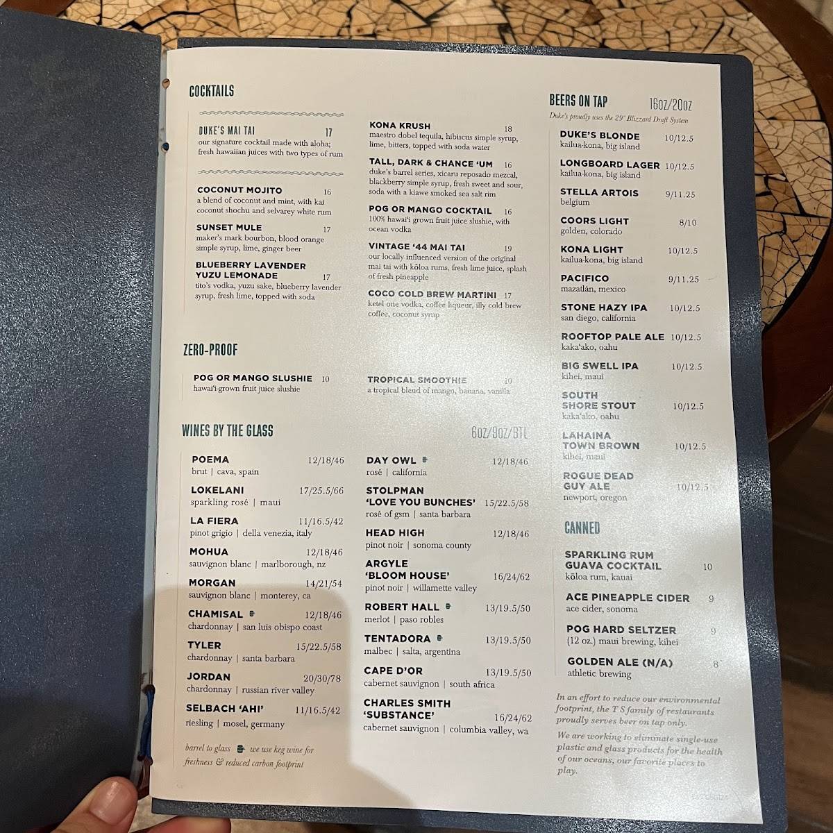 Menu at Duke's Waikiki pub & bar, Honolulu, Kalākaua Ave #116