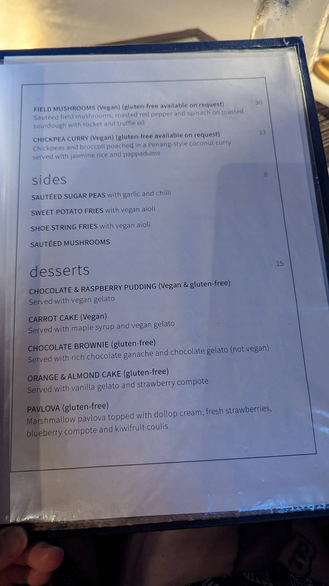 Menu at Dundees on the Waterfront restaurant, Cairns City