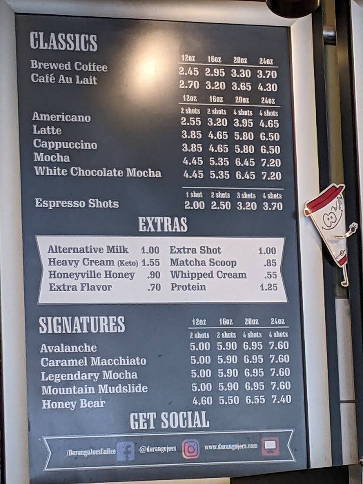 Menu at Durango Joes Coffee pub & bar, Durango, 732 E College Dr