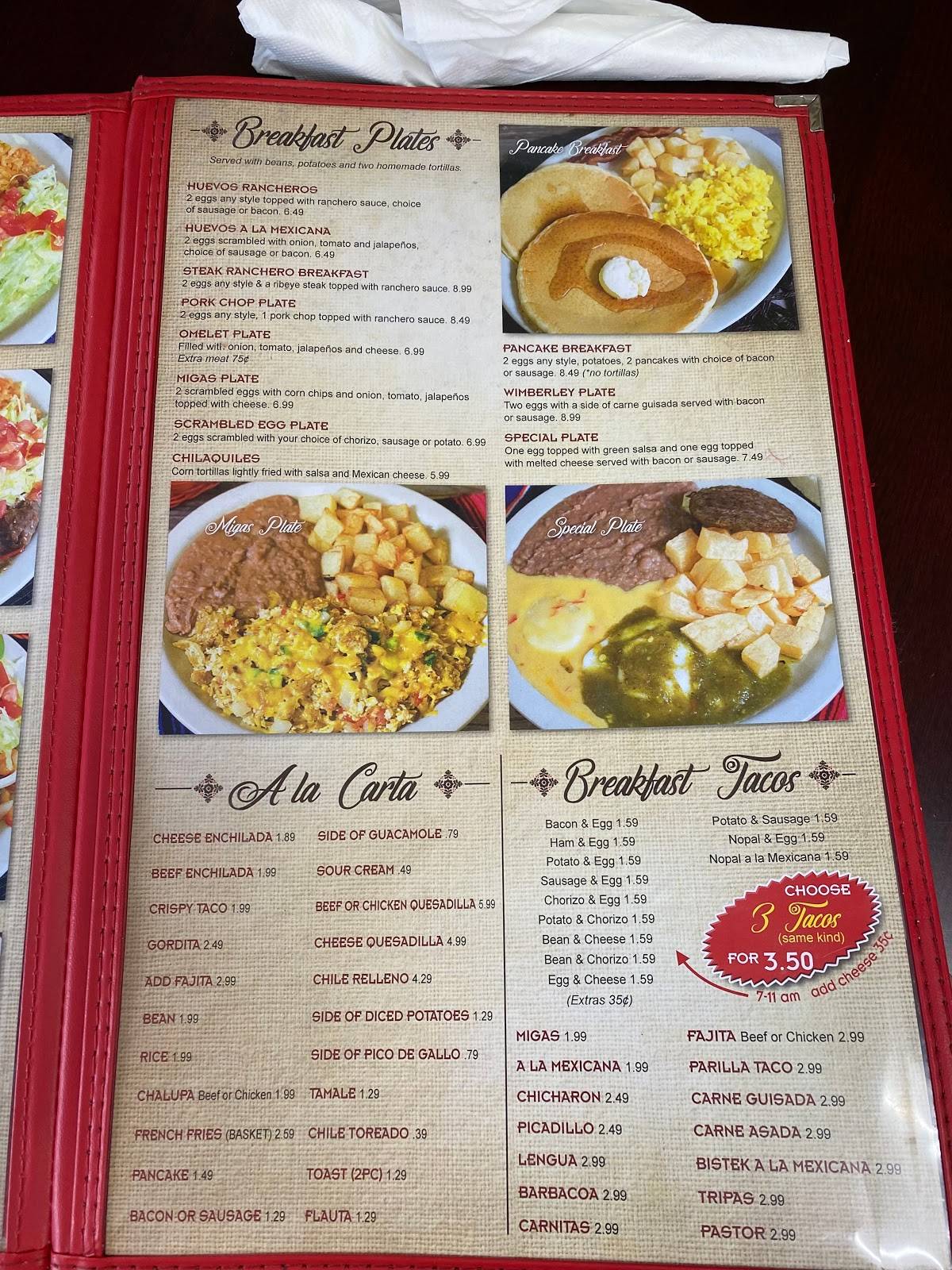 Menu at Durango Restaurant, Wimberley