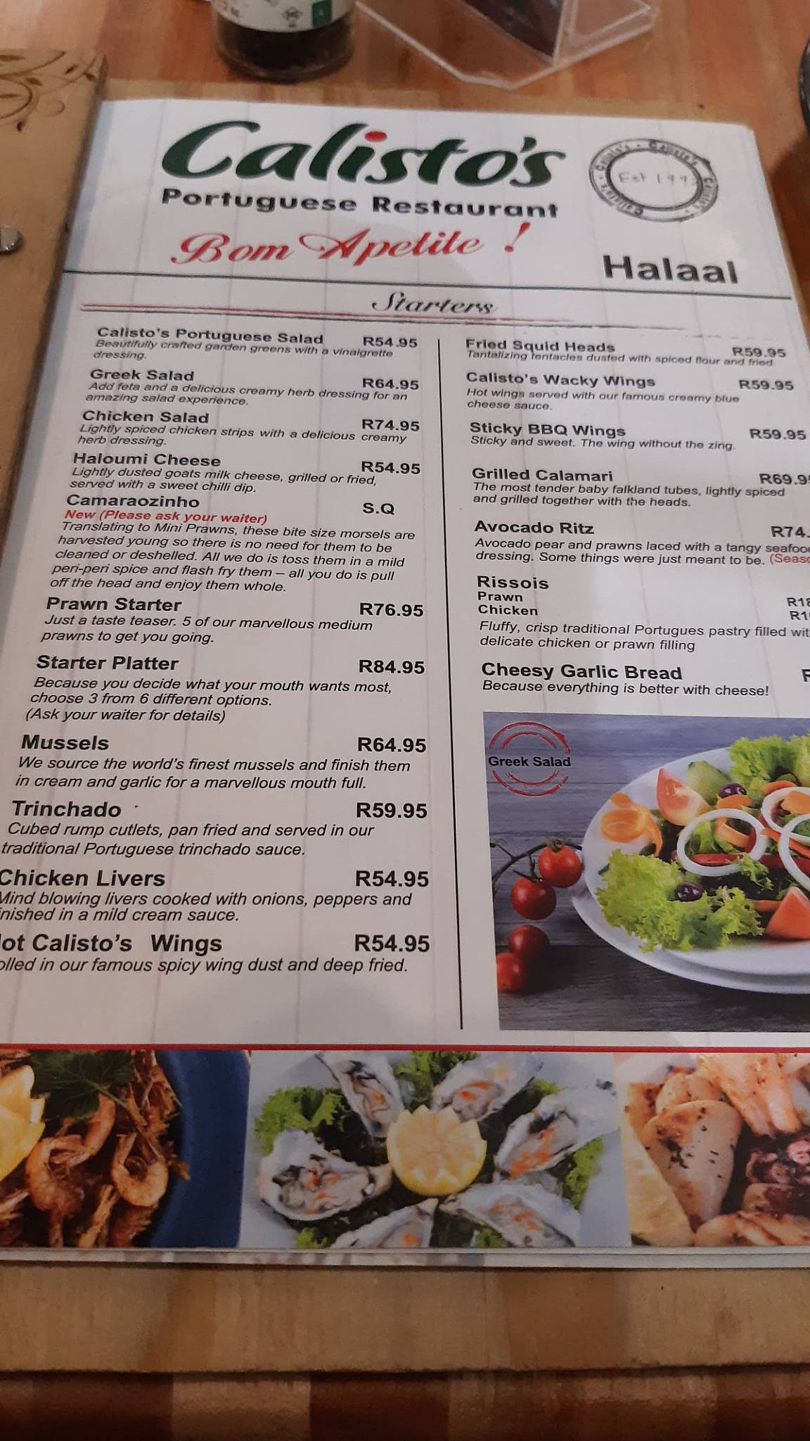 Menu at Calisto's Umhlanga restaurant, Umhlanga, Shop EO66 (Food Court ...