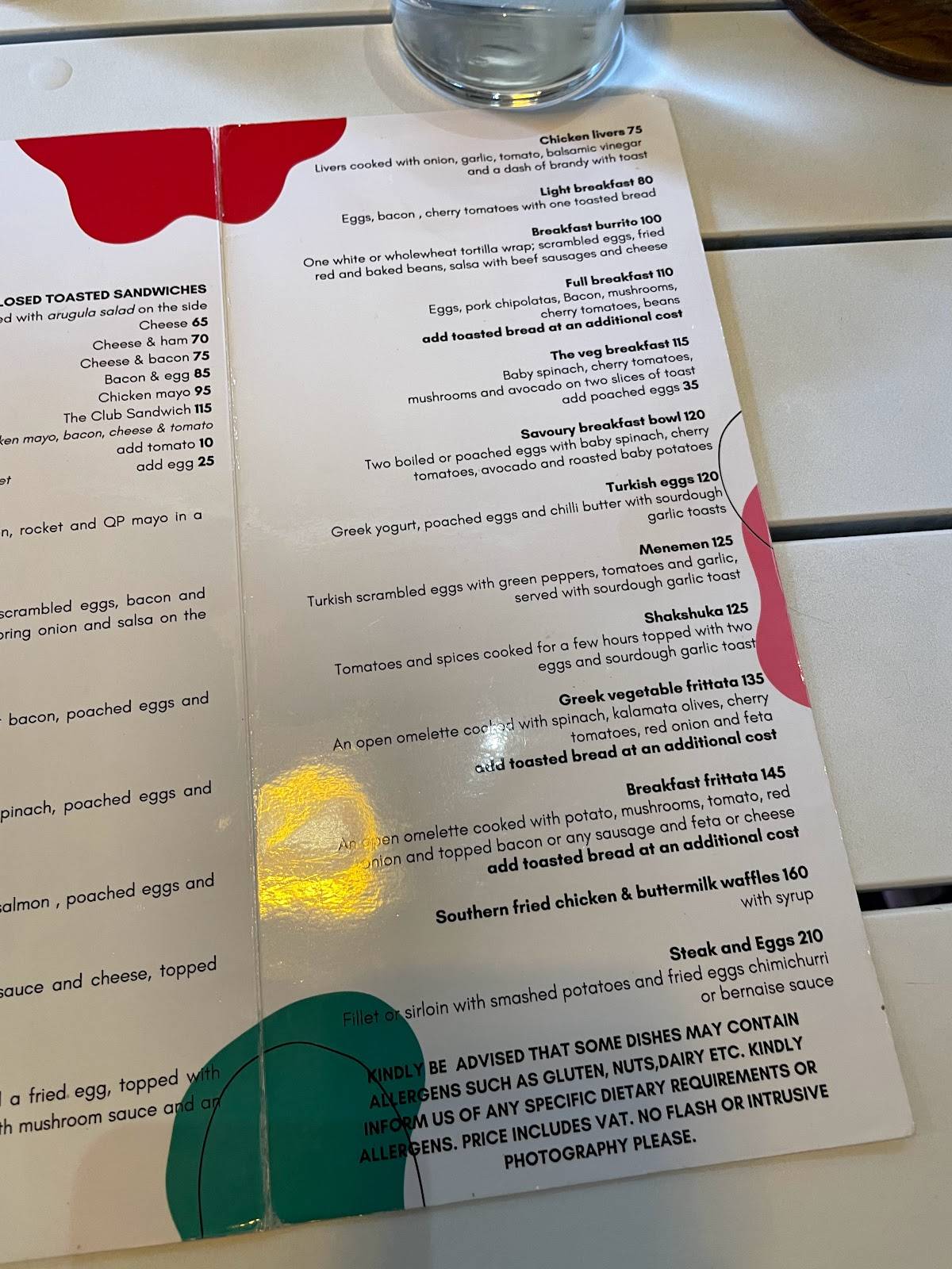 Menu at The Breakfast Room restaurant, Durban, 162 Mahatma Gandhi Rd