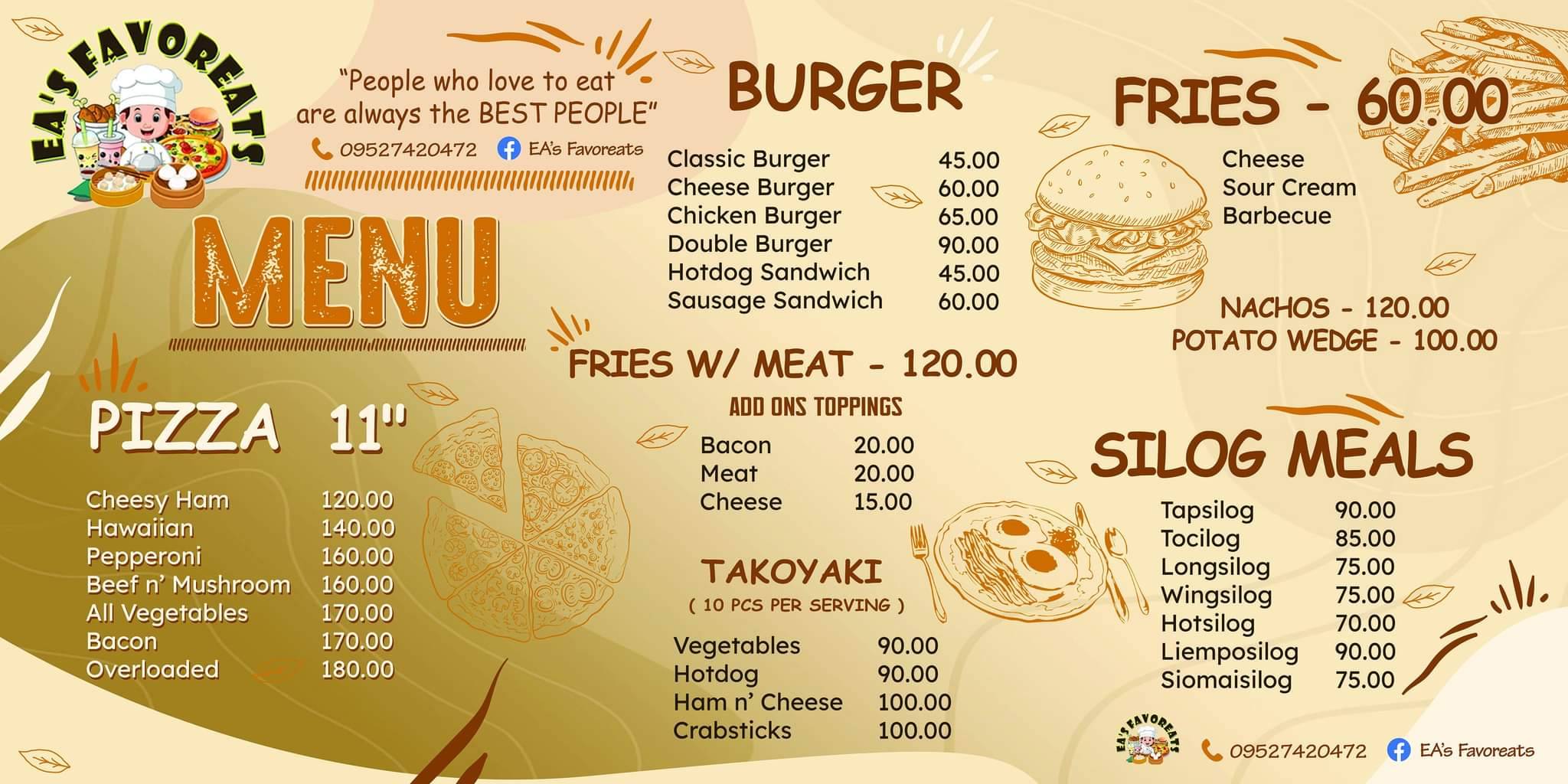Menu at EA's Favoreats cafeteria, Legazpi City