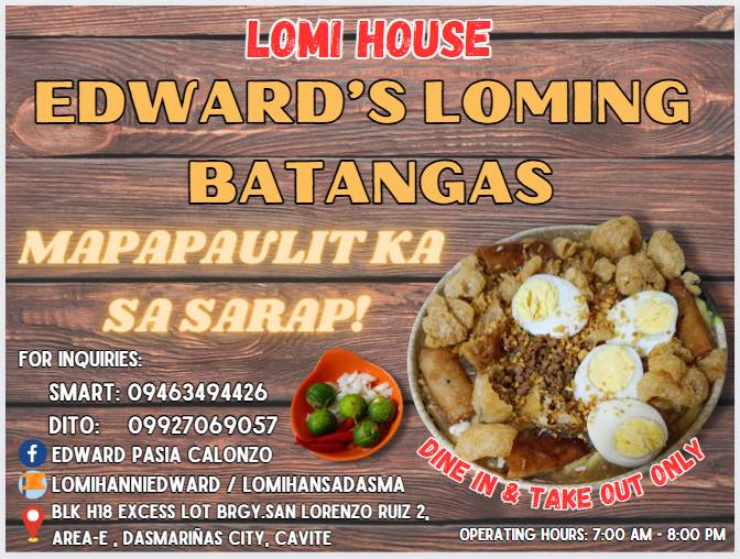 Menu at EDWARD'S LOMING BATANGAS restaurant, Dasmariñas