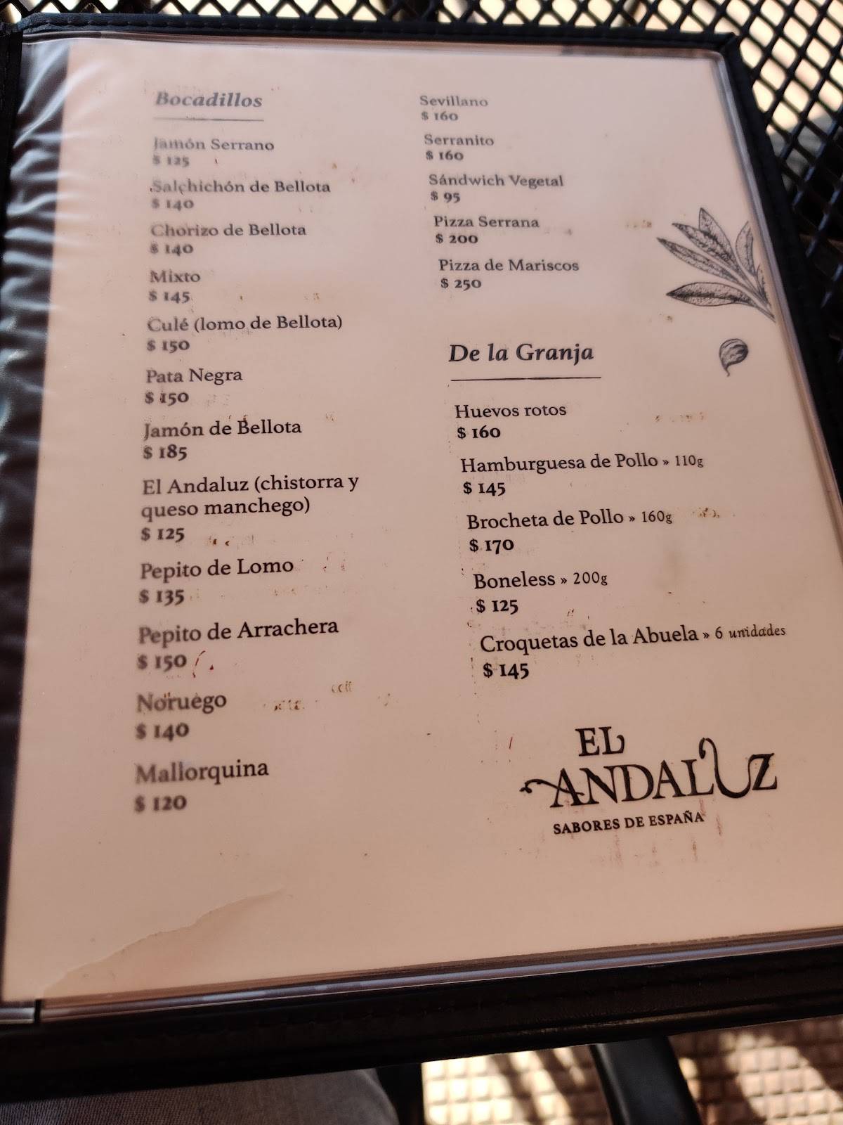 Carta del restaurante EL ANDALUZ, Hermosillo
