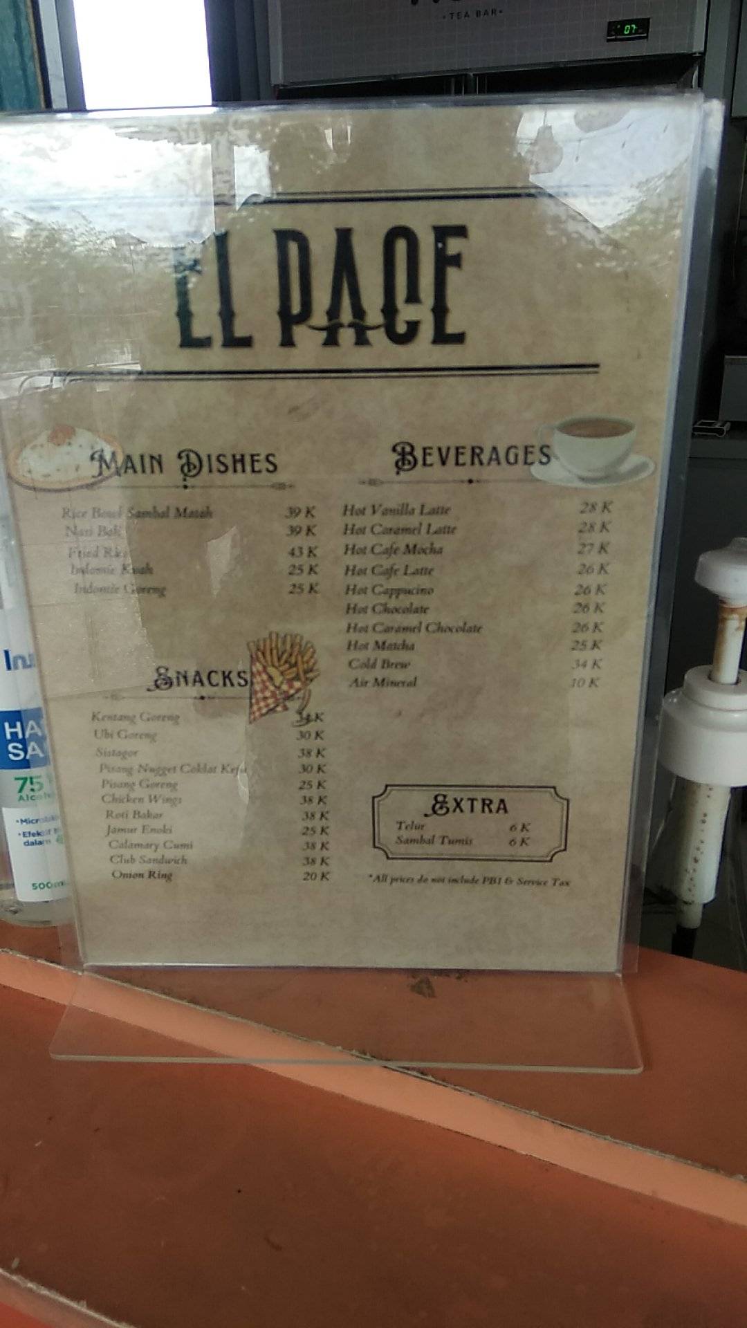 Menu at EL PACE restaurant, Makassar