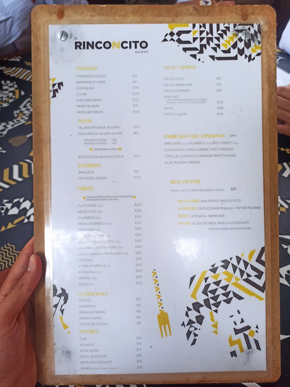 Menu at EL RINCONCITO GAUCHO VALTIERRA restaurant, Leon