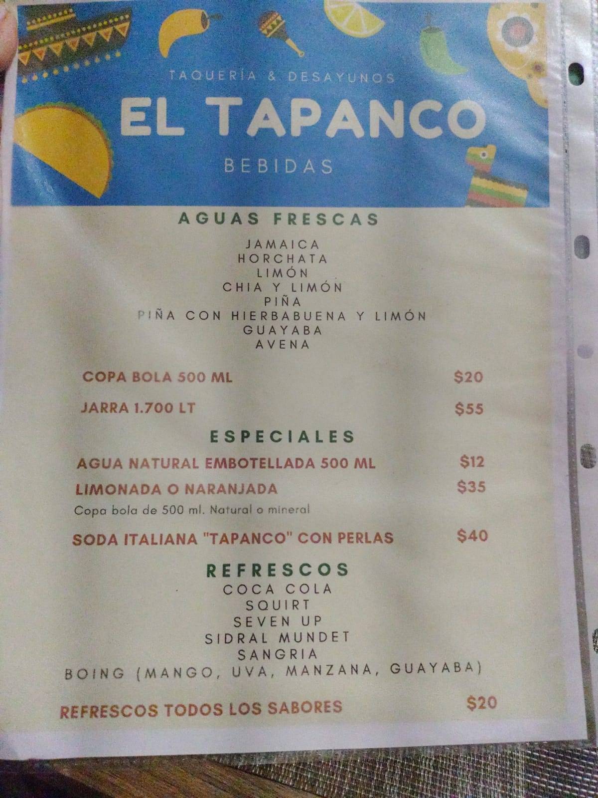 Carta del restaurante EL TAPANCO, San Francisco Coacalco