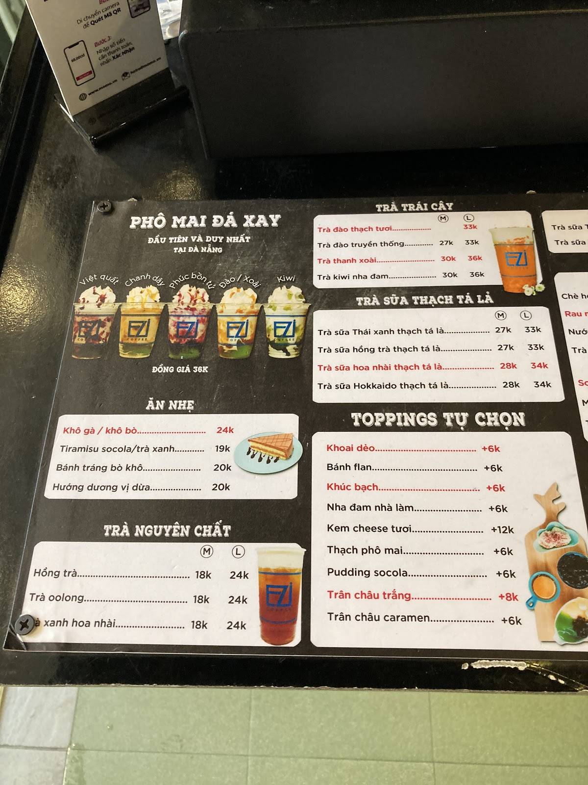 Menu at EZI Coffee & Tea - 388 Đống Đa - Open 24/7, Da Nang, 388 Đống Đa