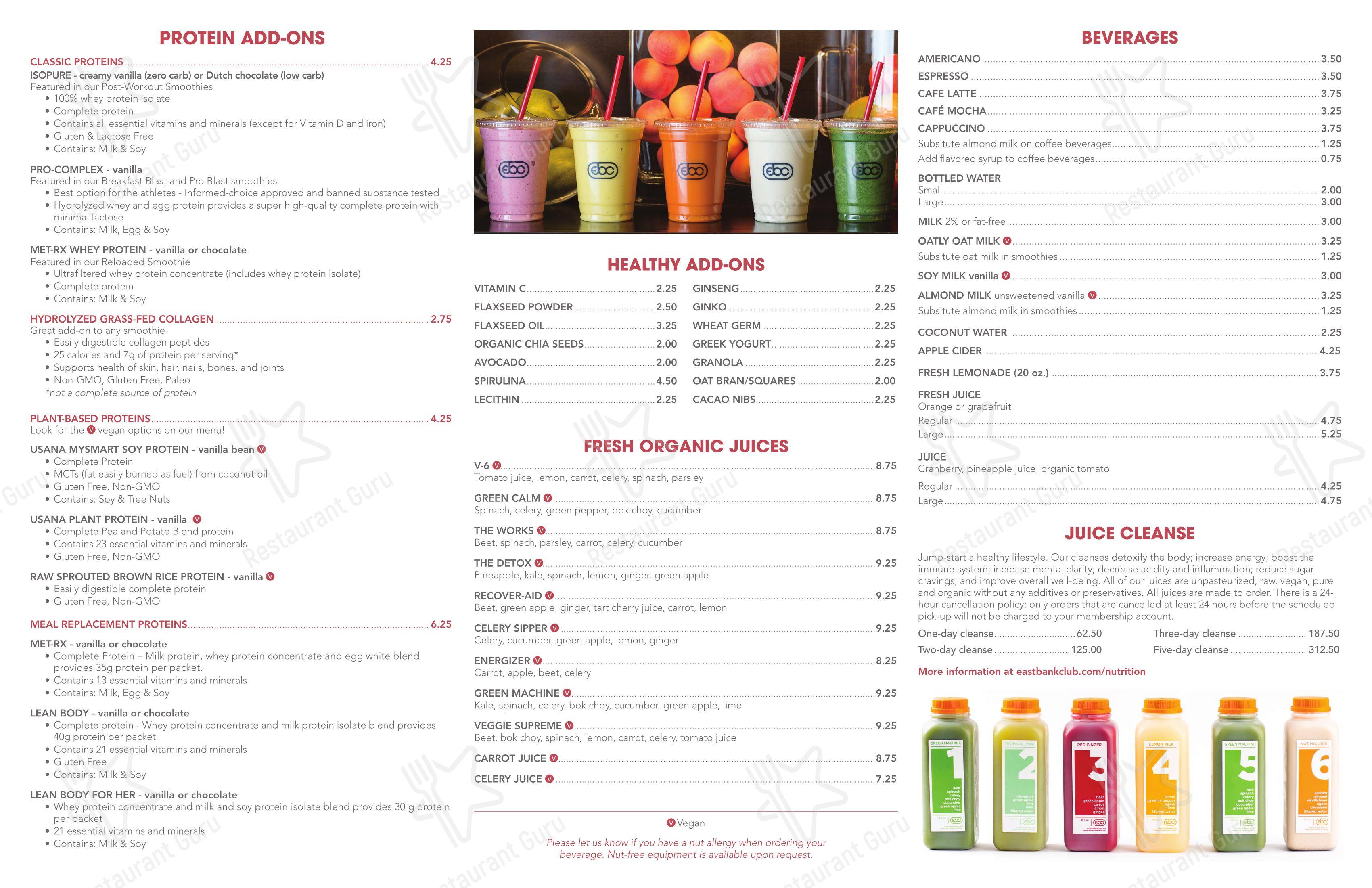Menu at East Bank Club, Chicago