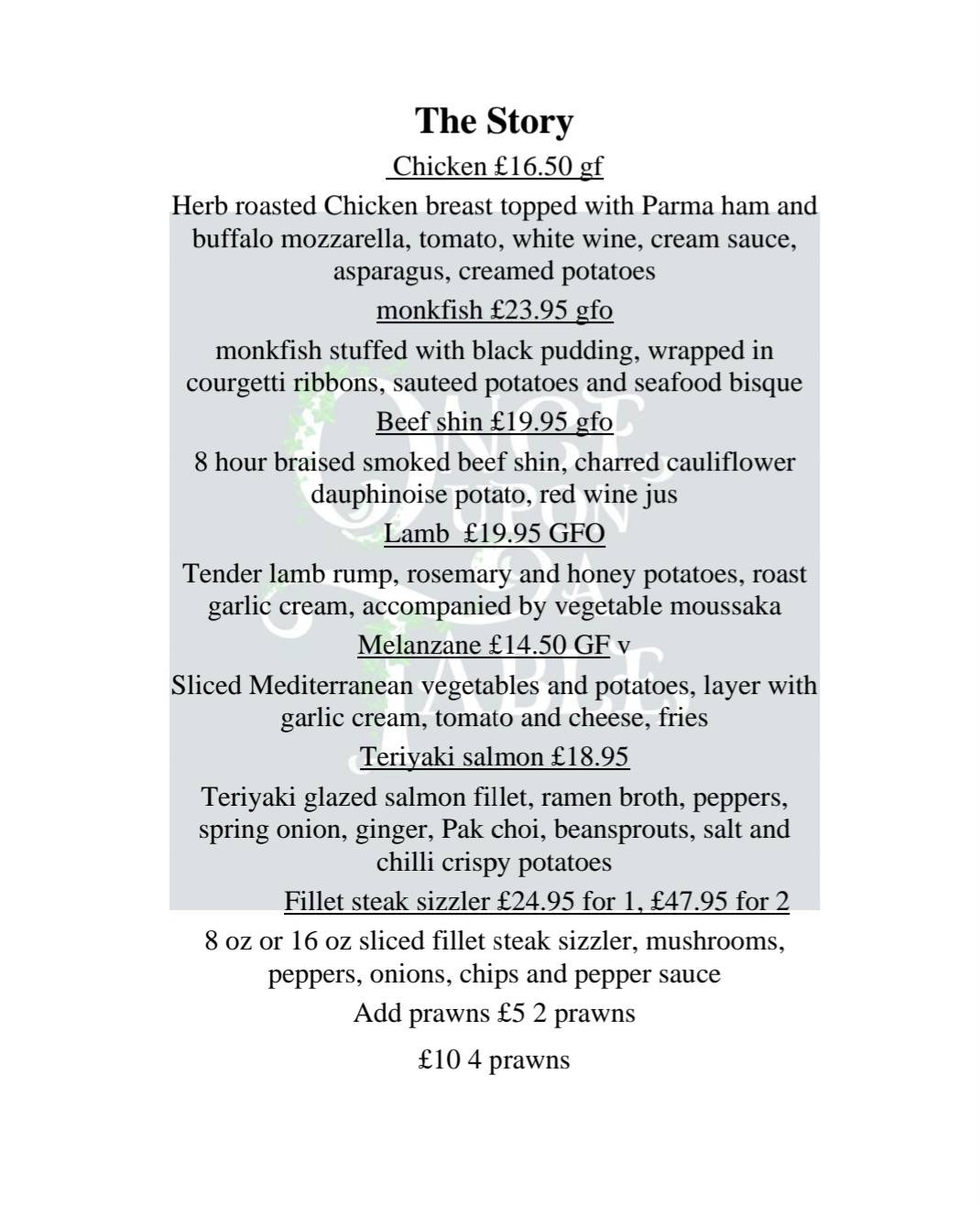 Menu at Once upon a Table restaurant, Glasgow