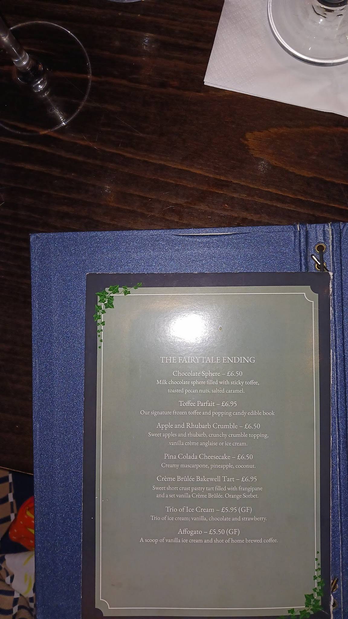 Menu at Once upon a Table restaurant, Glasgow