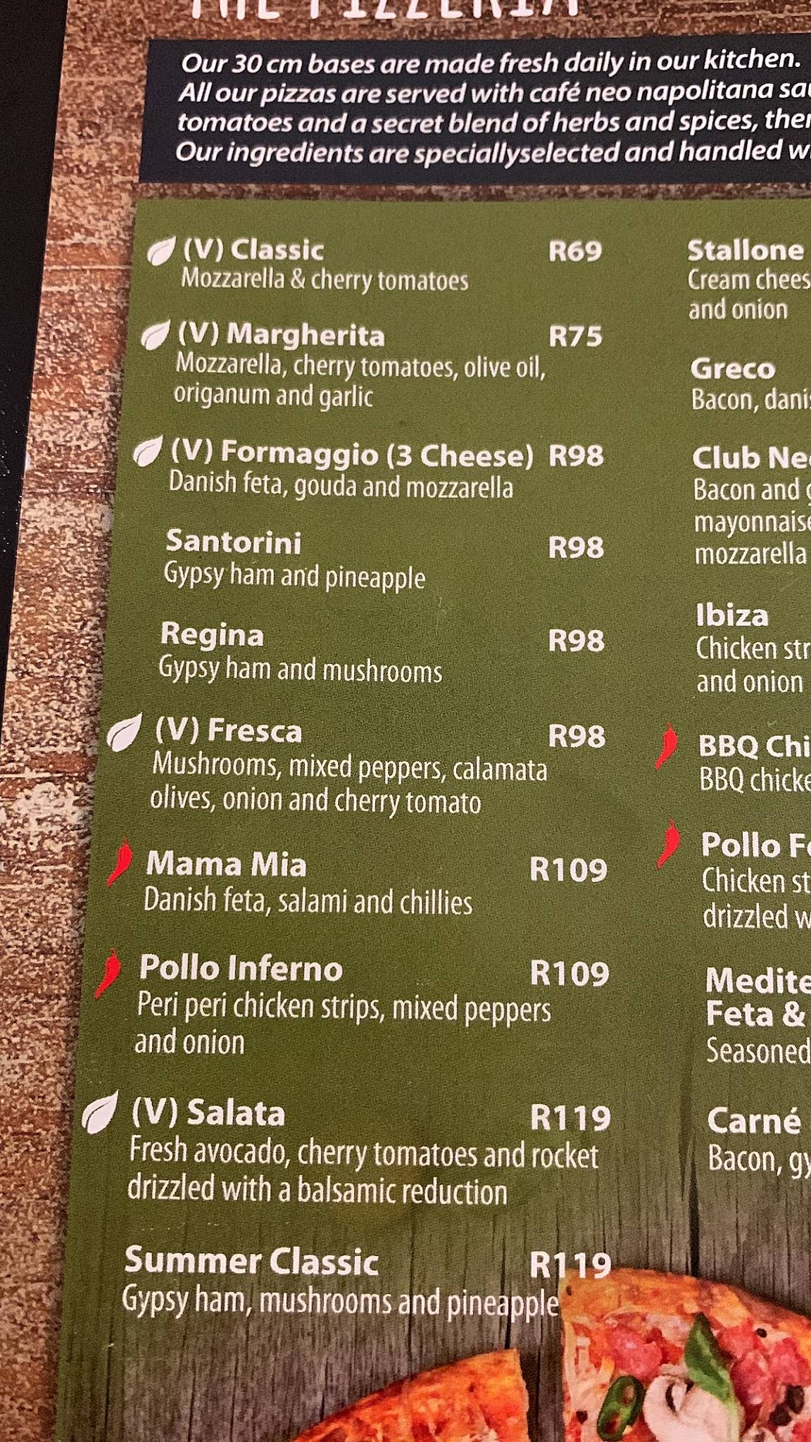 Menu at Café Neo restaurant, East London
