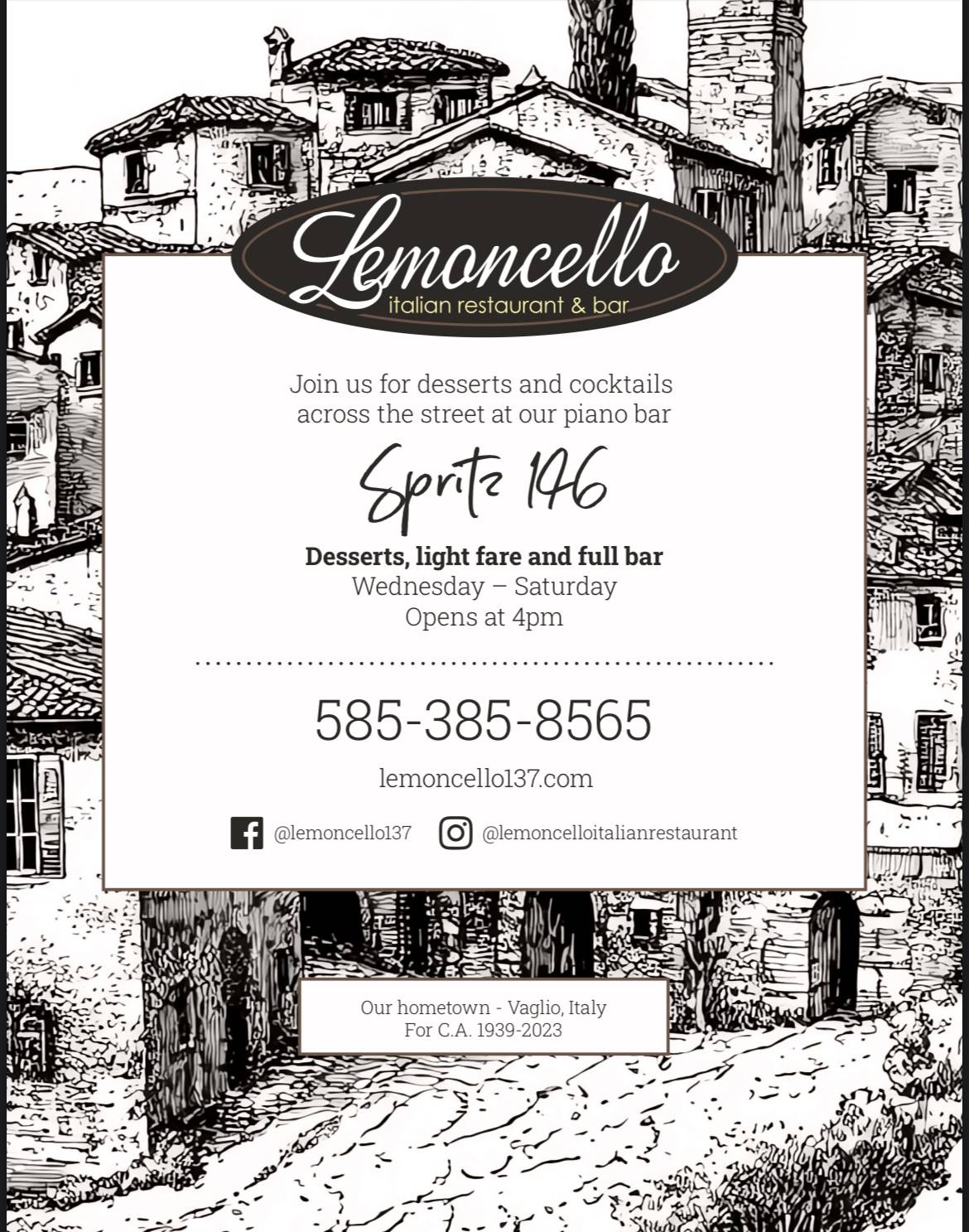 Menu at Lemoncello Italian Restaurant & Bar, East Rochester