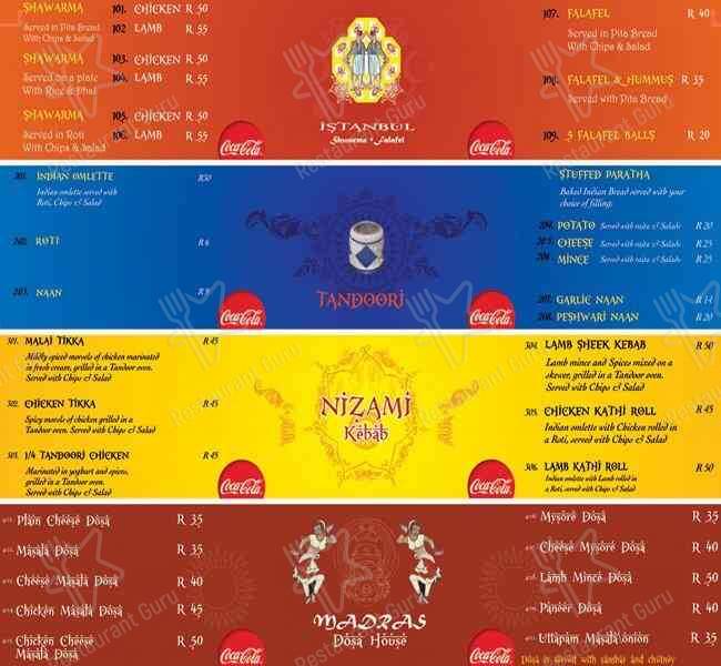 Menu at Eastern Food Bazaar restaurant, Cape Town