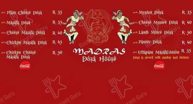 Menu at Eastern Food Bazaar restaurant, Cape Town