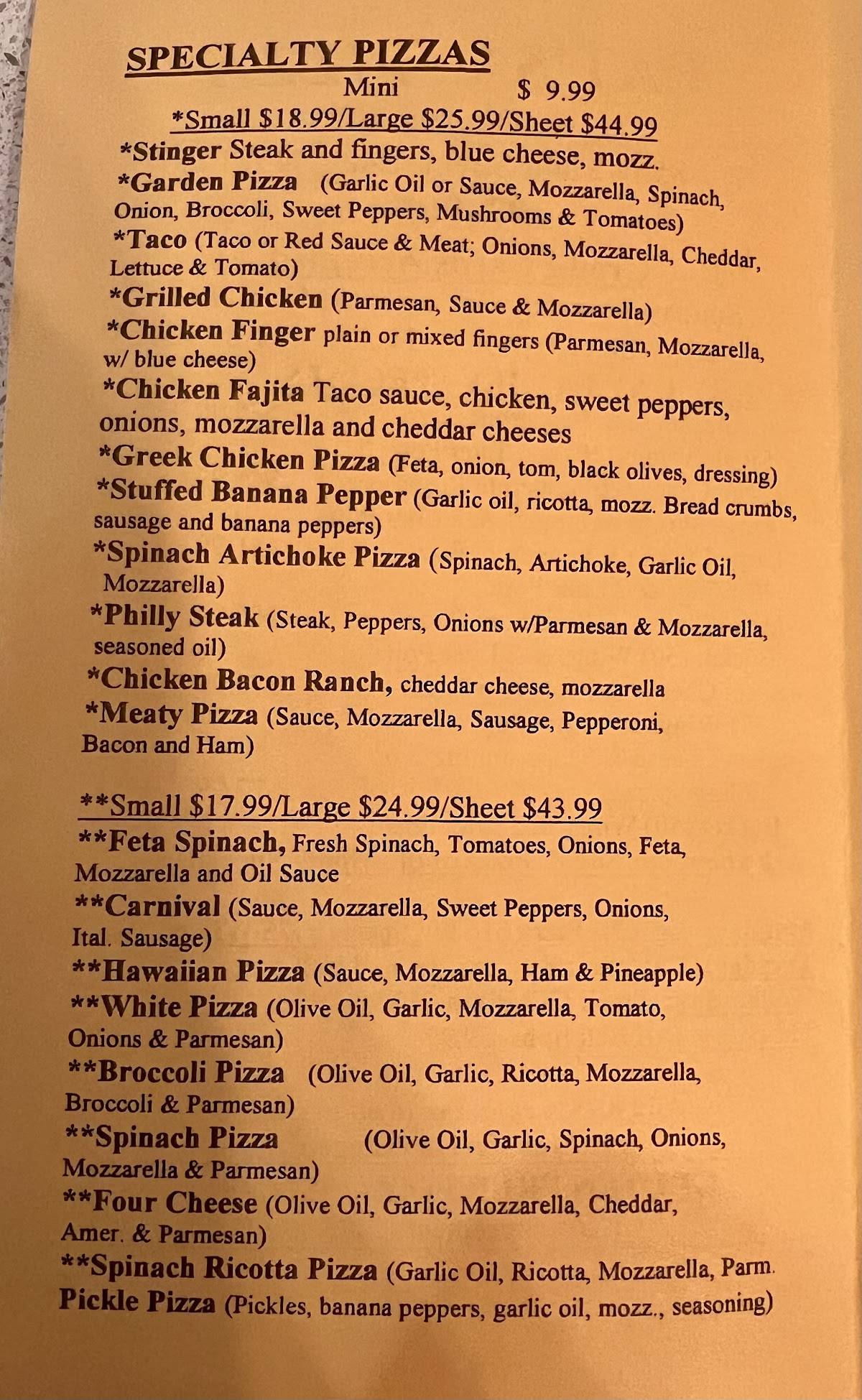Menu at Eat’sa Pizza pizzeria, Eden