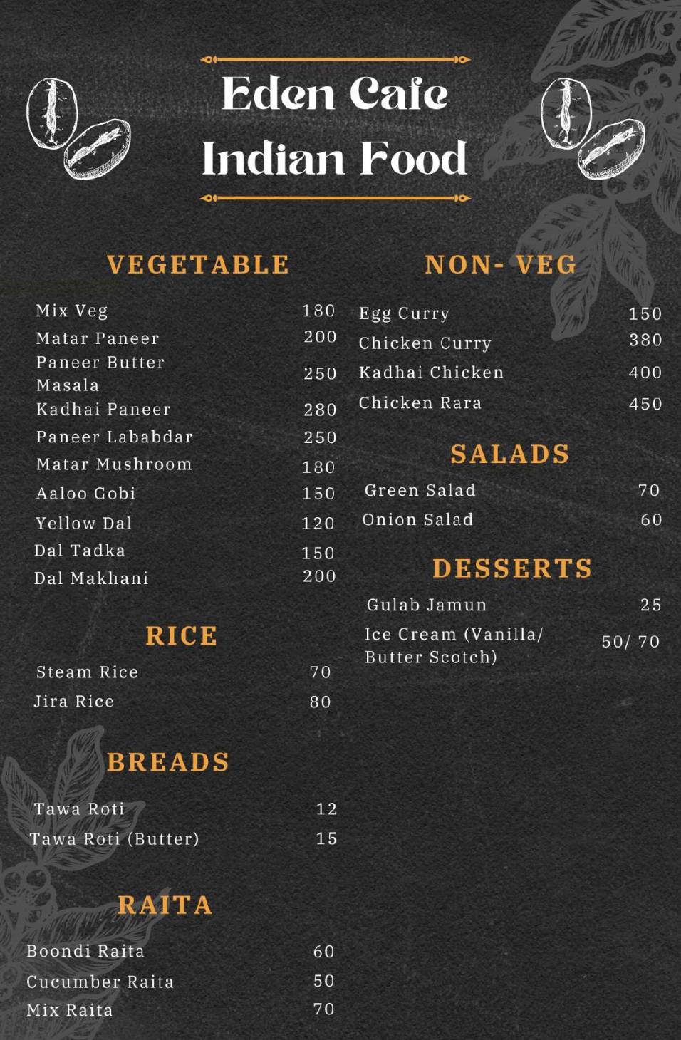 Menu at Eden Cafe (Kasturi chowk, Lower Tunwala,Dehradun), Dehradun