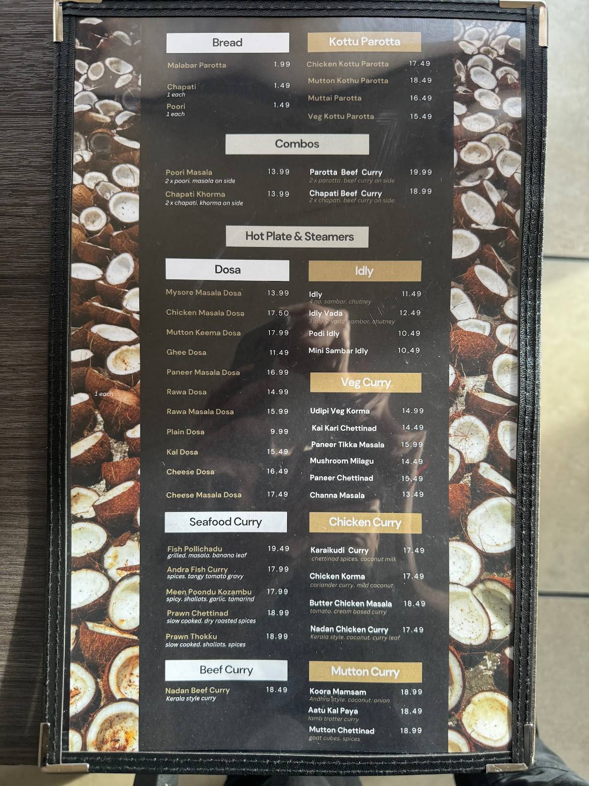 Menu at Cumin South Indian Restaurant, Edmonton