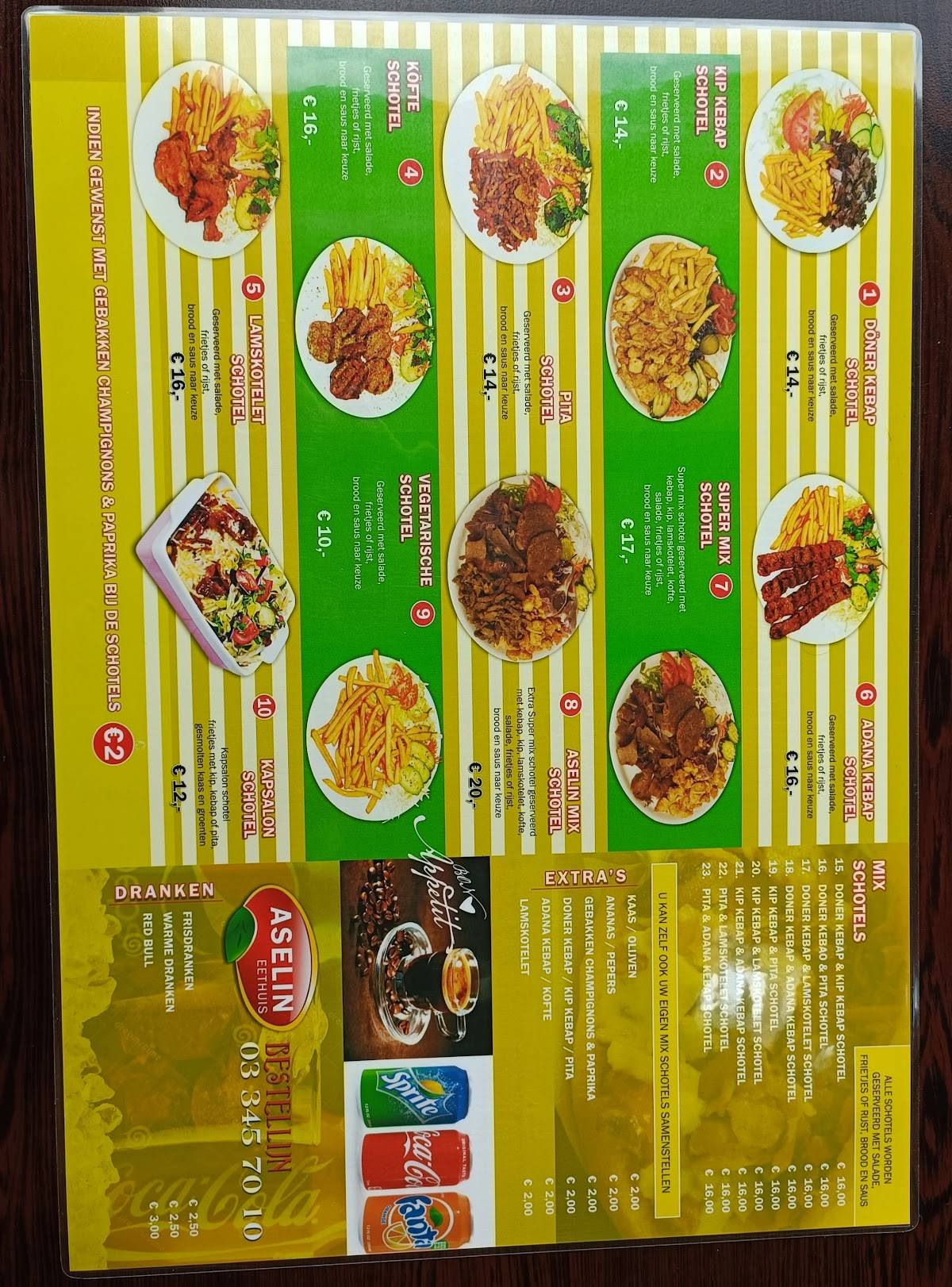 Menu at Eethuis Aselin, Hoogstraten