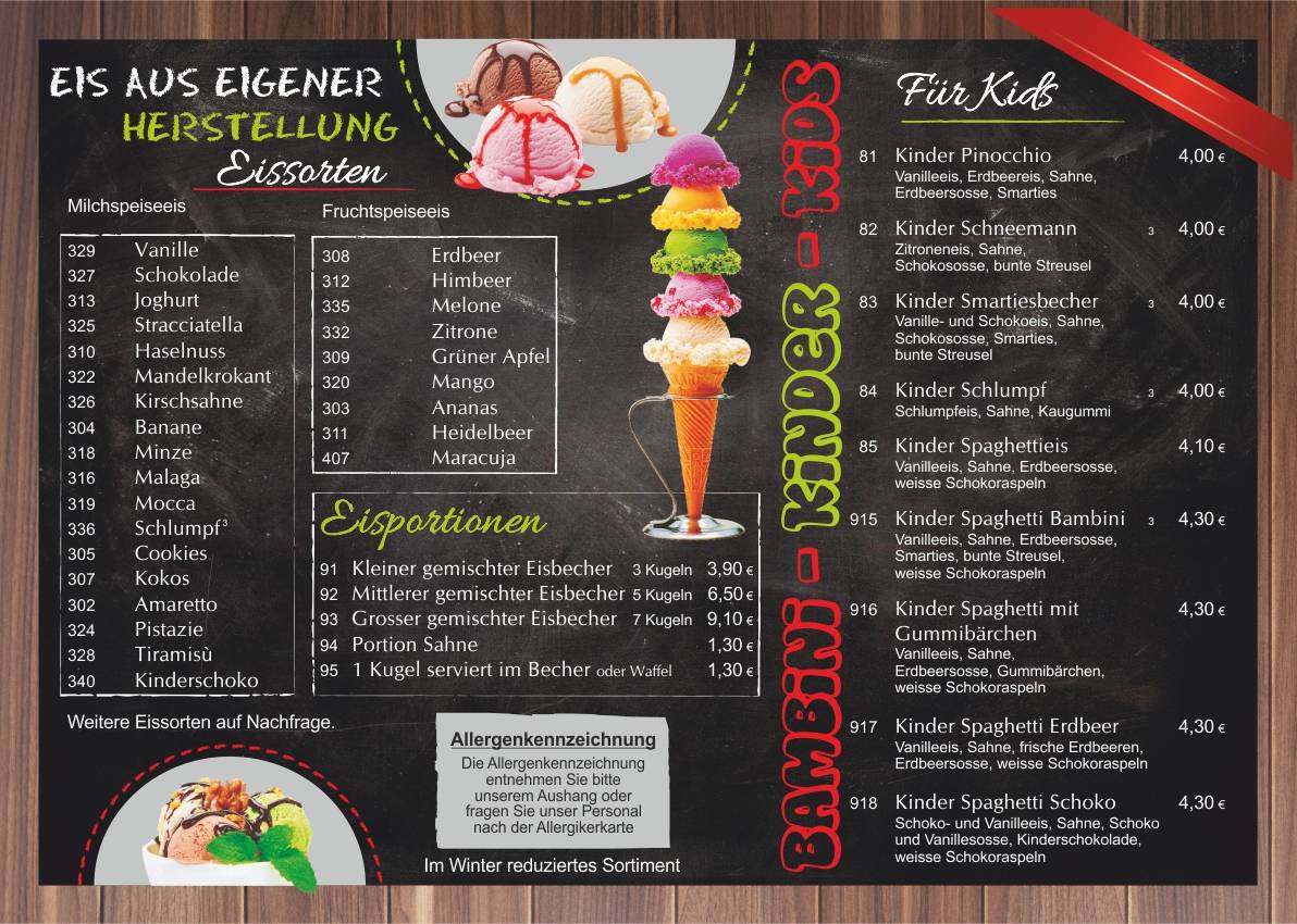 Speisekarte Von Eiscafé : Die Eisdiele – YFZES