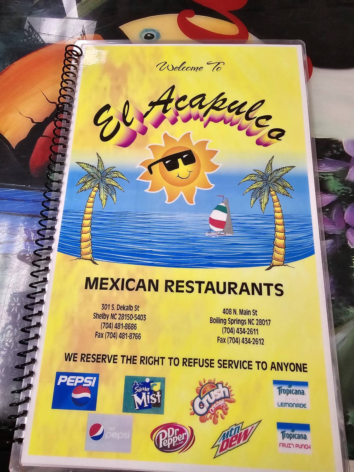 Menu at El Acapulco restaurant, Shelby, 408 N Main St