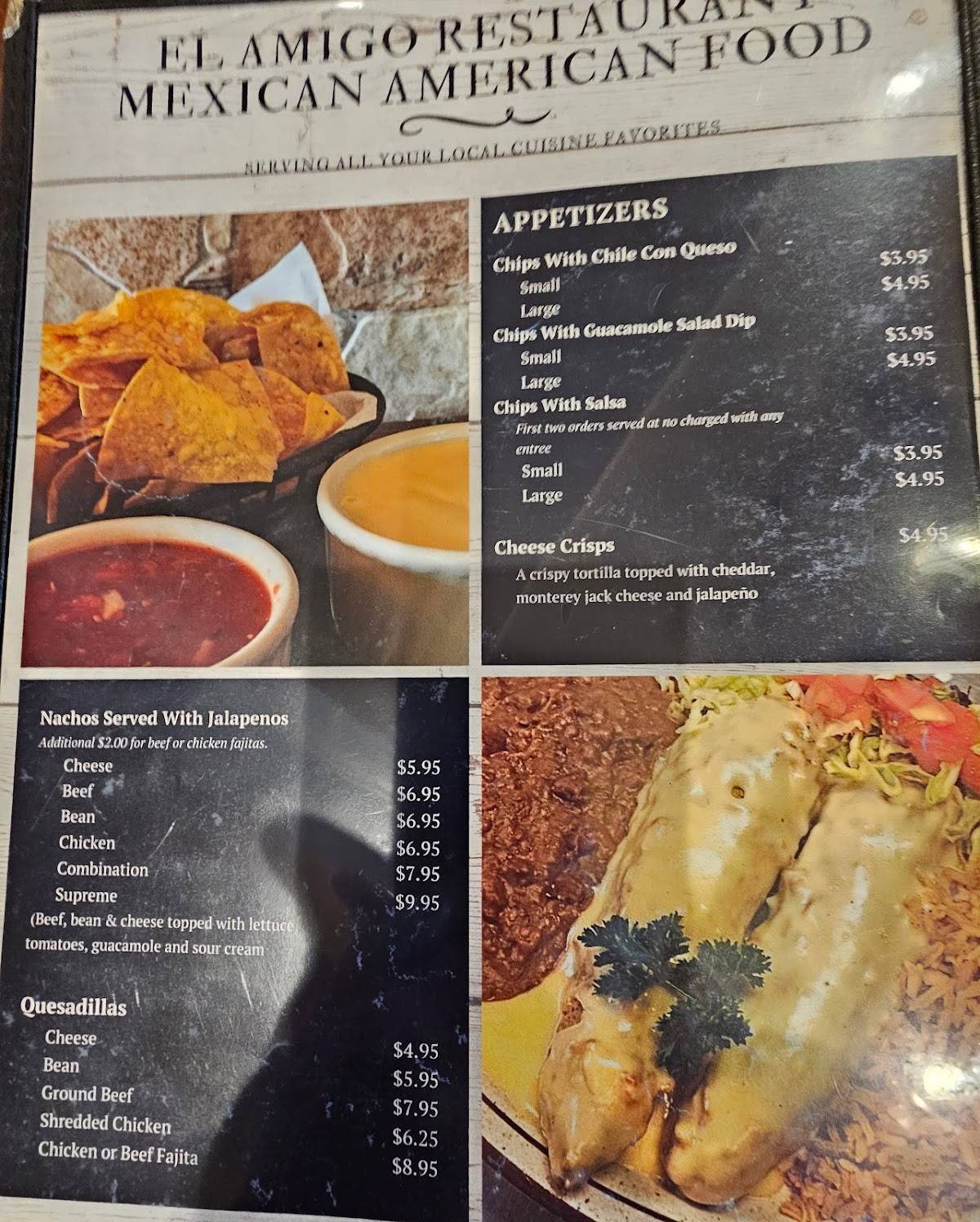 Menu at El Amigo restaurant, Andrews