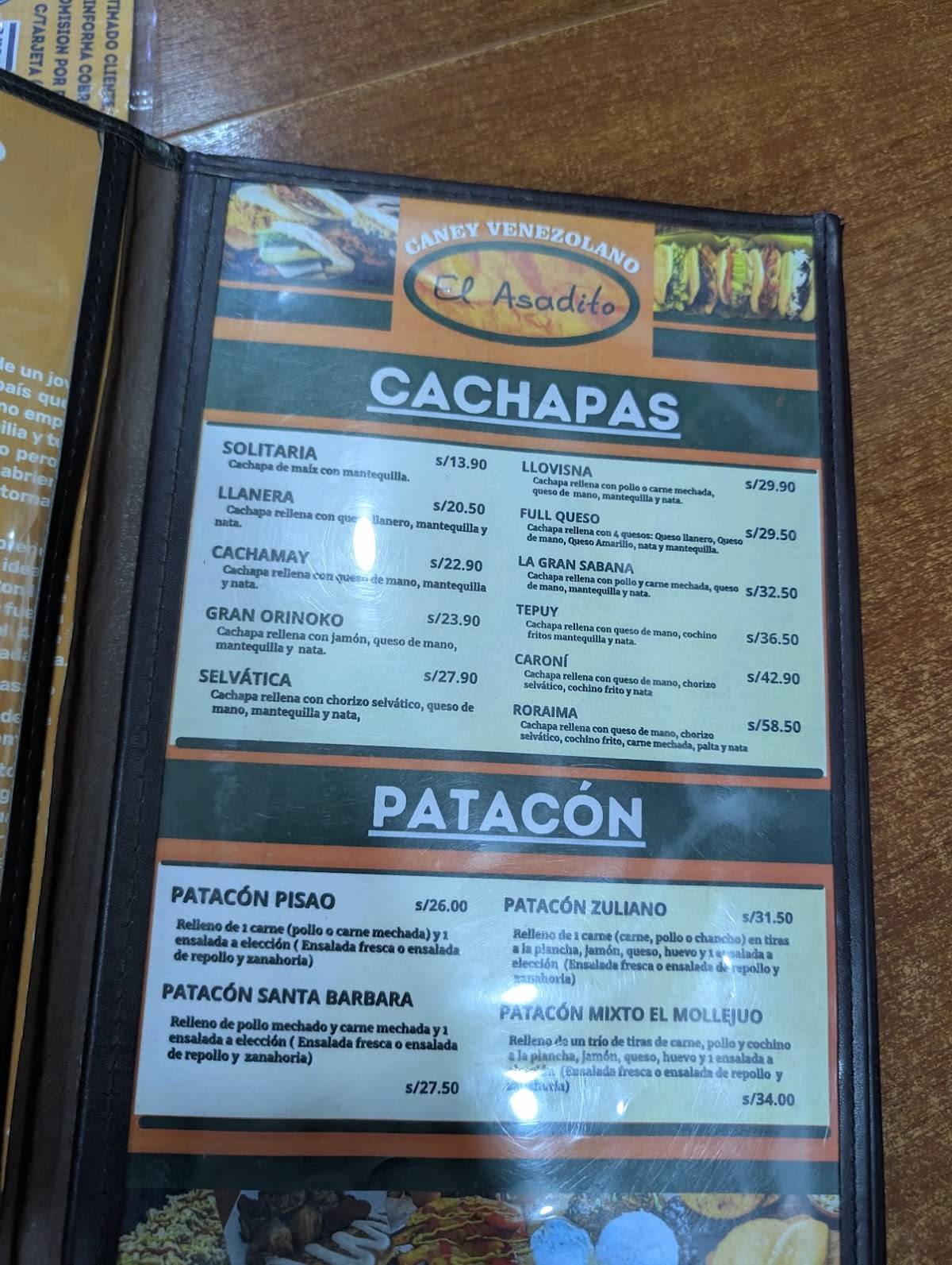 Carta del restaurante El Asadito, Magdalena del Mar