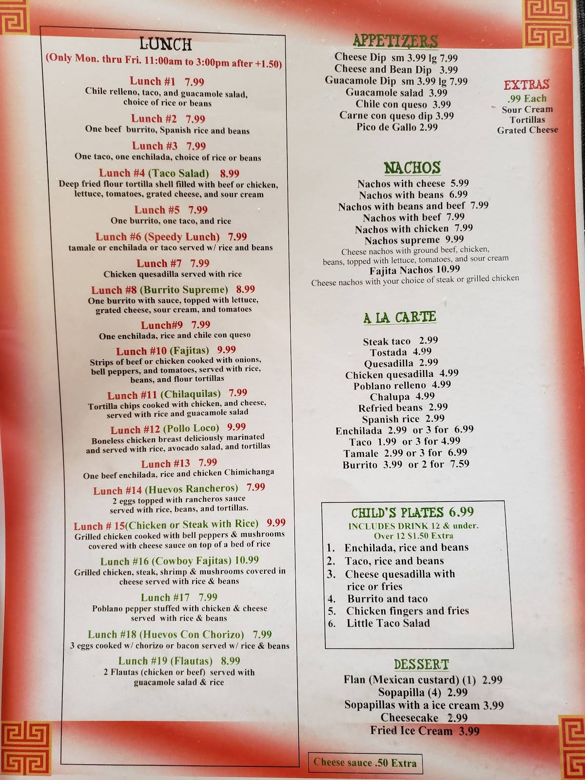 Menu at El Azteca Mexican Restaurant, Claremore, OK-66