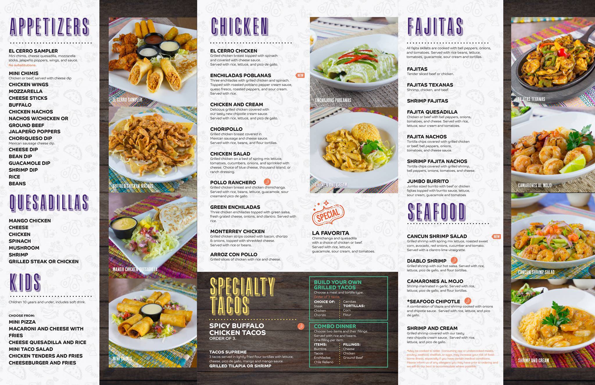 Menu at El Cerro Mexican Restaurant, Surfside Beach