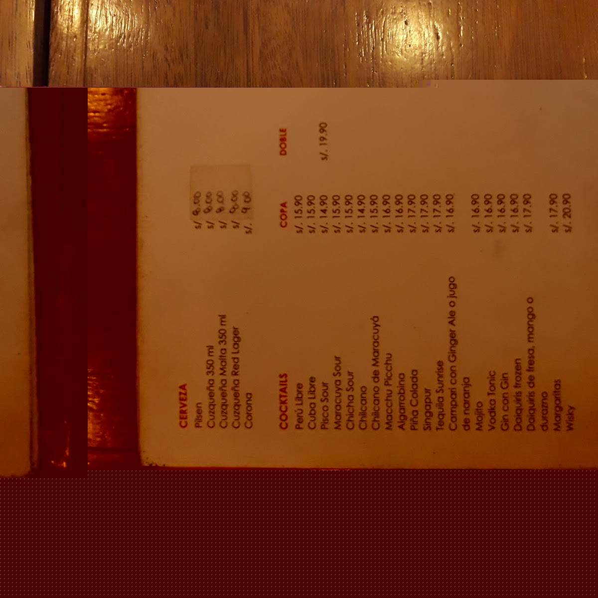 Carta del restaurante El Colonial, Lima, Av. Óscar R. Benavides 721