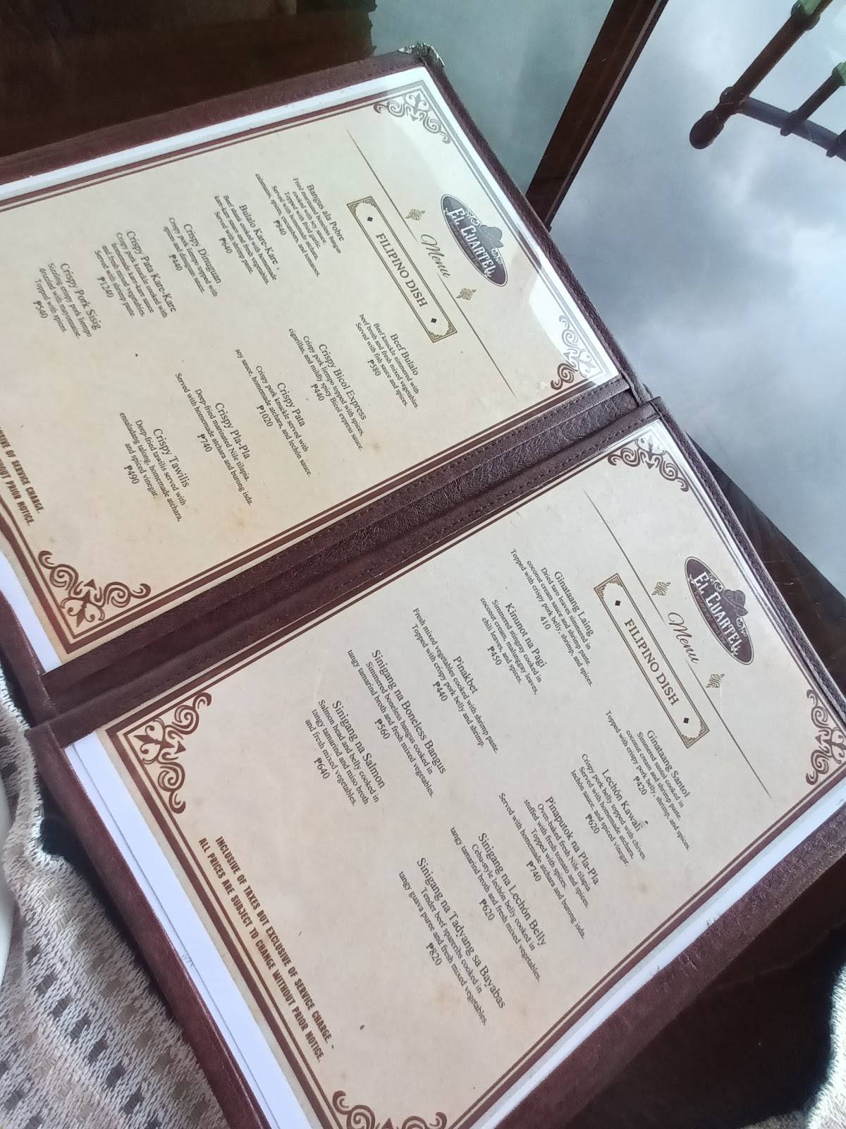Menu at El Cuartel Restaurant and Bar, Tanauan