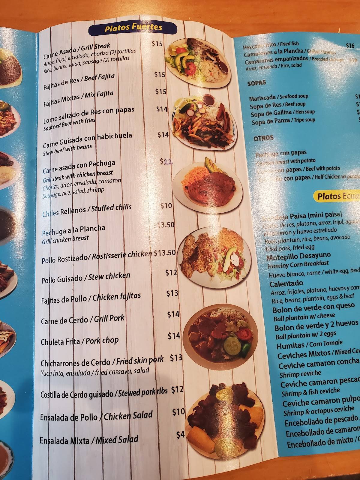 Menu at El Divino Salvador Restaurante, Bridgeport