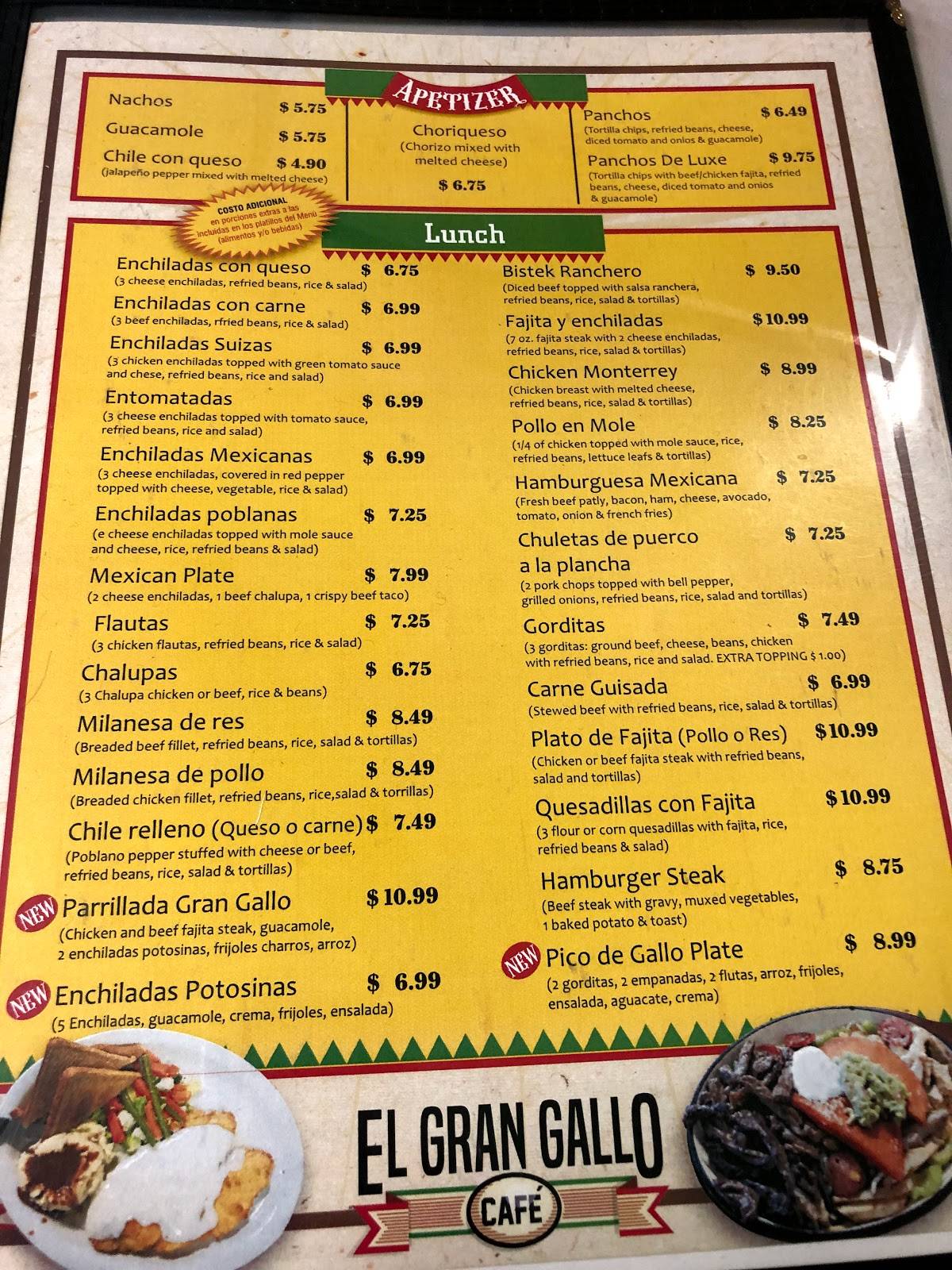 Menu at Gran Gallo Restaurant, San Juan, 407 N Nebraska Ave