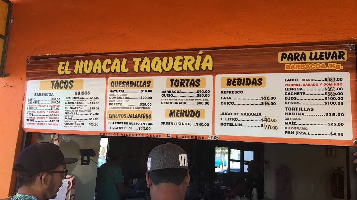 Carta del restaurante El Huacal, Saltillo
