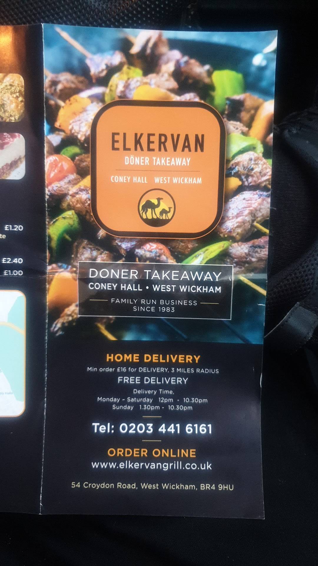 Menu at El Kervan Kebab steakhouse, West Wickham