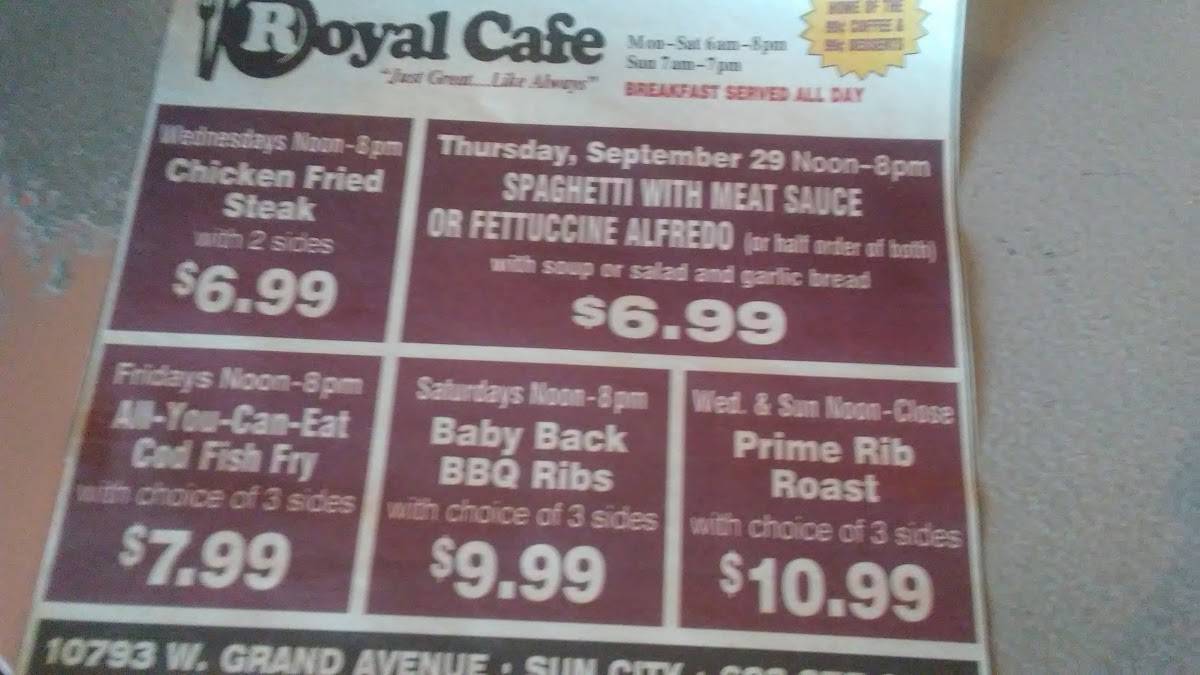Menu at Royal Cafe, Sun City, Grand Ave