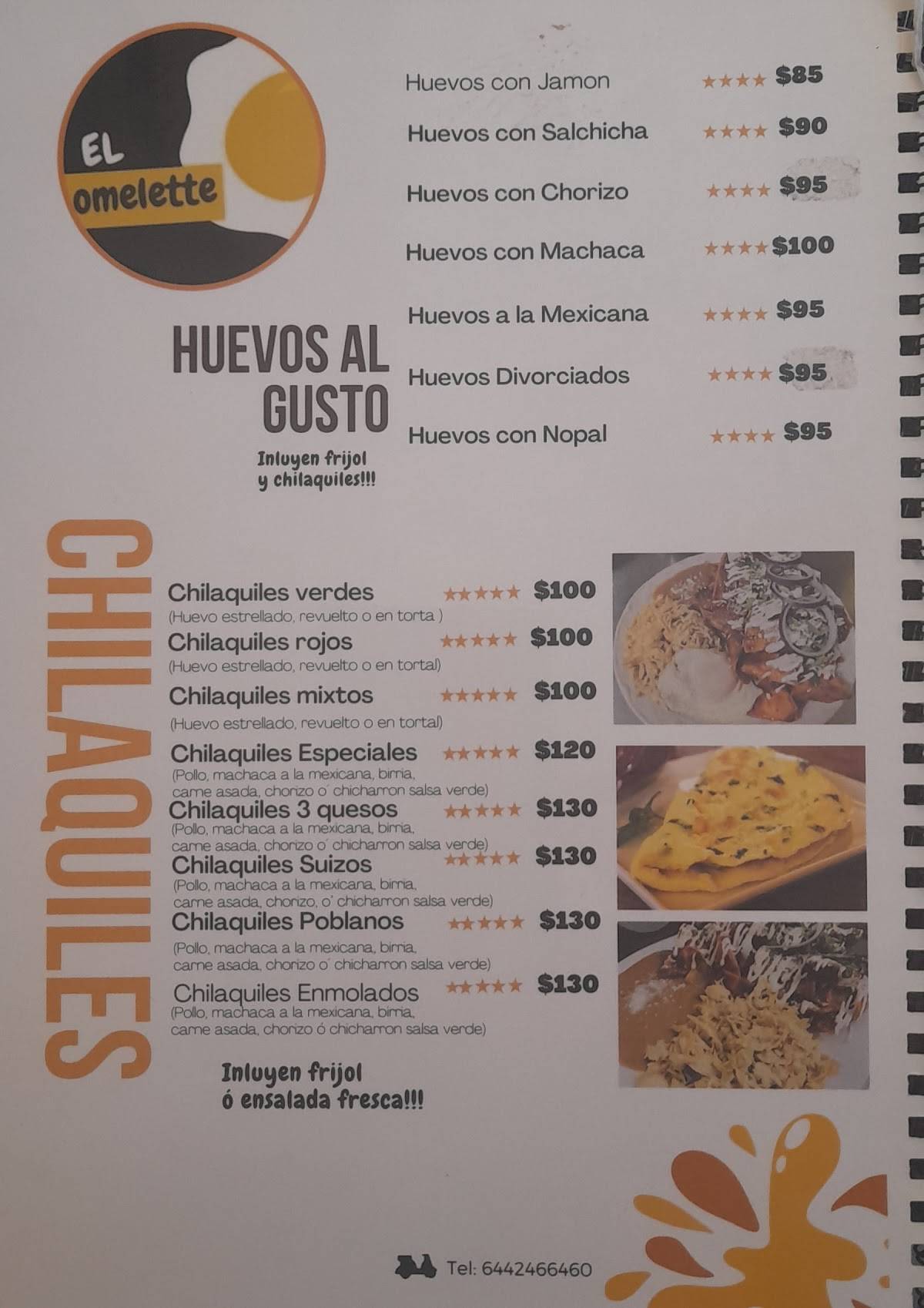 Carta del restaurante El Omelette, Ciudad Obregón