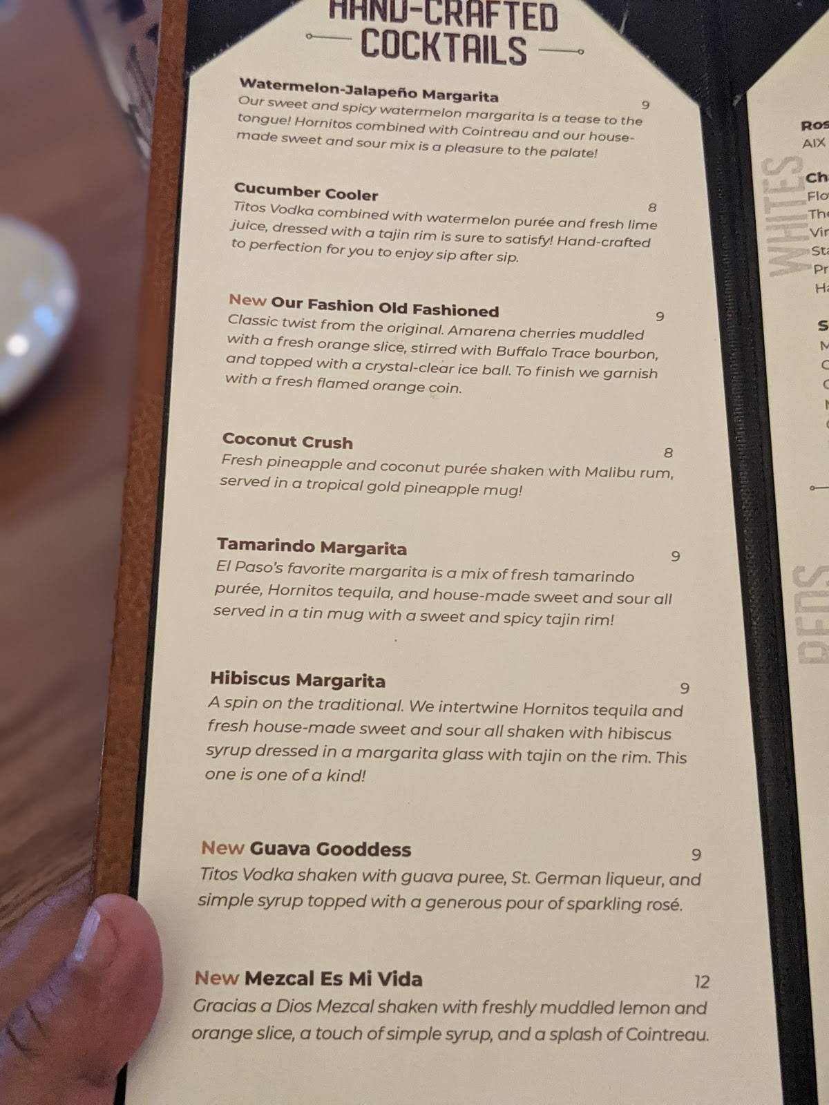 Menu at West Texas Chophouse steakhouse, El Paso