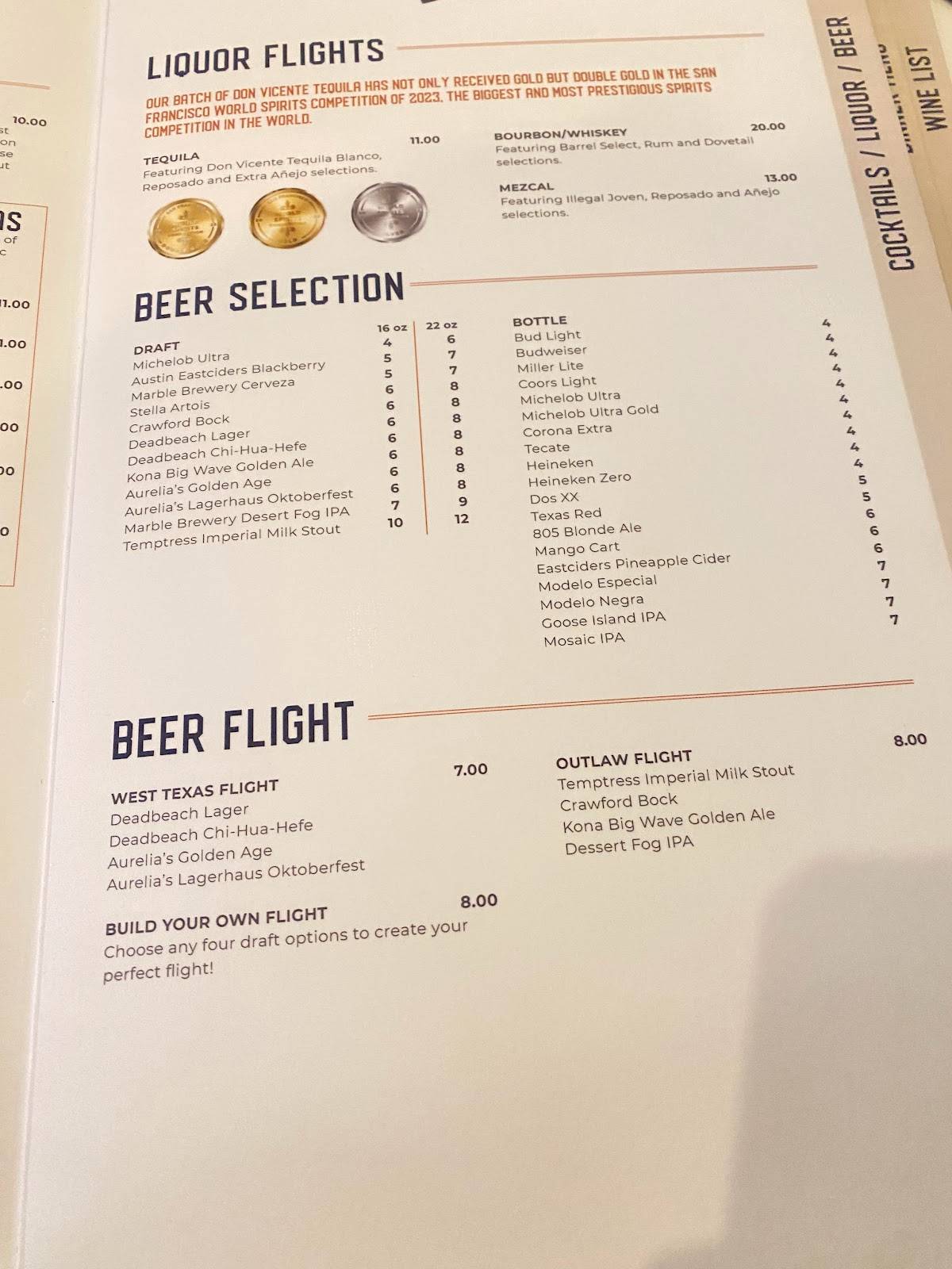 Menu at West Texas Chophouse steakhouse, El Paso