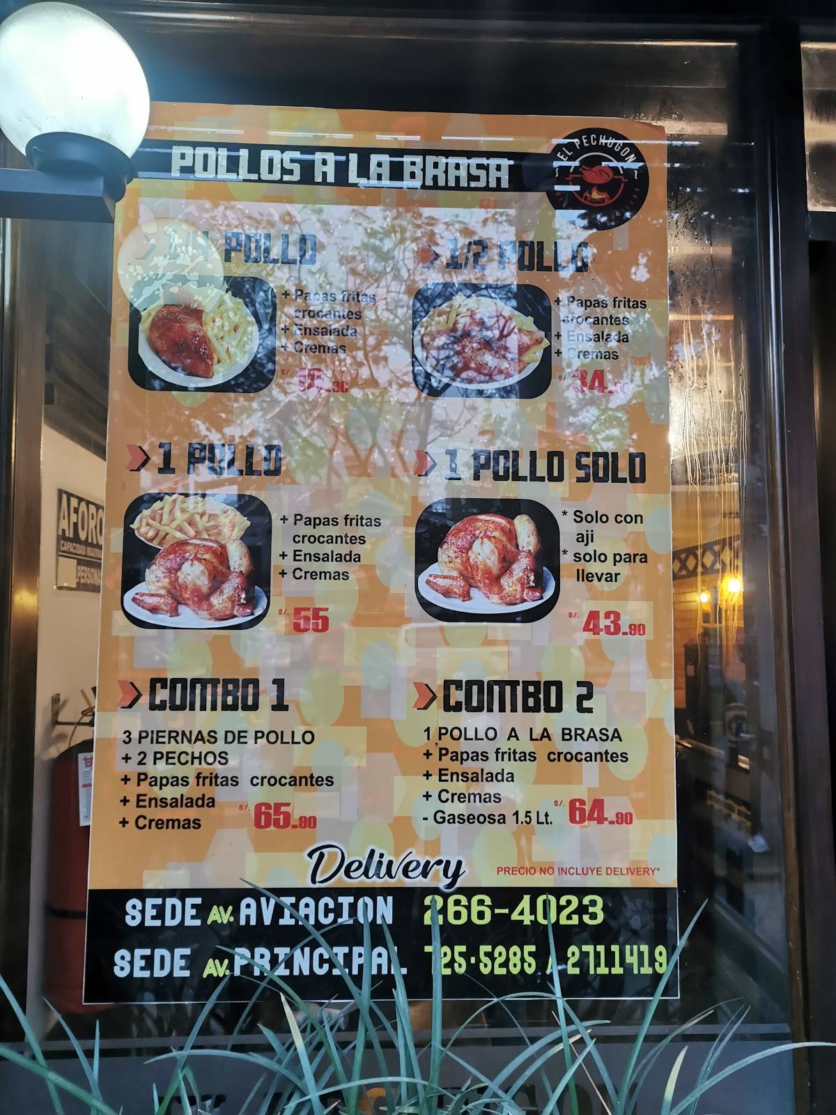 Carta del restaurante El Pechugón, Lima, Avenida Principal 260
