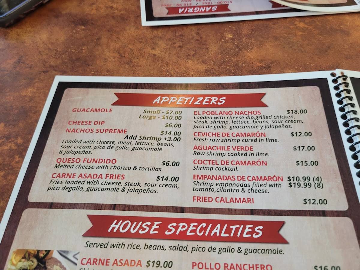 Menu at El Poblano Mexican Restaurant, Merrillville